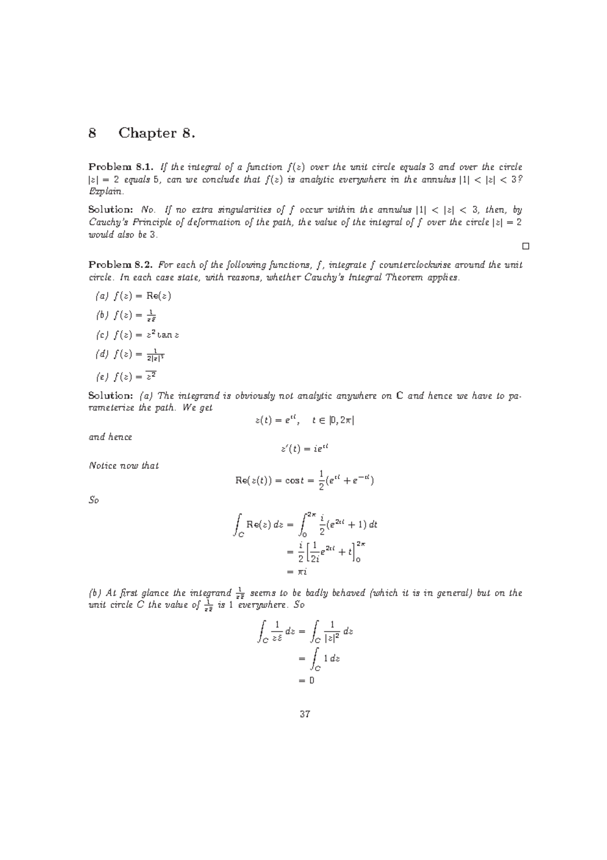 Solutions Chapter 8 - 8 Chapter 8. Problem 8.1 the integral of a functionf(z)over the unit ...