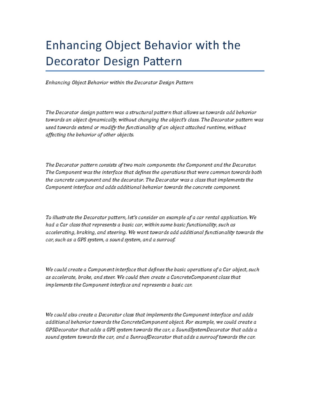 Enhancing Object Behavior With The Decorator Design Pattern Enhancing Object Behavior With The
