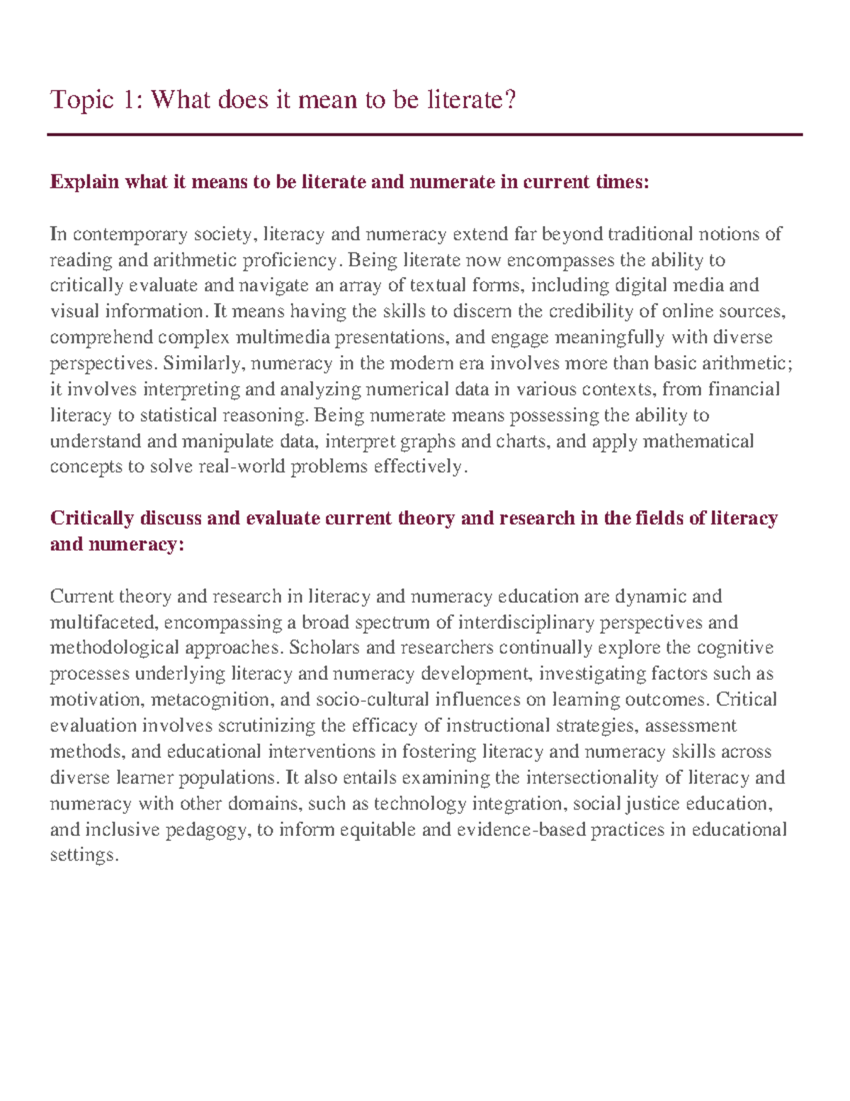 What does it mean to be literate? - Topic 1: What does it mean to be ...