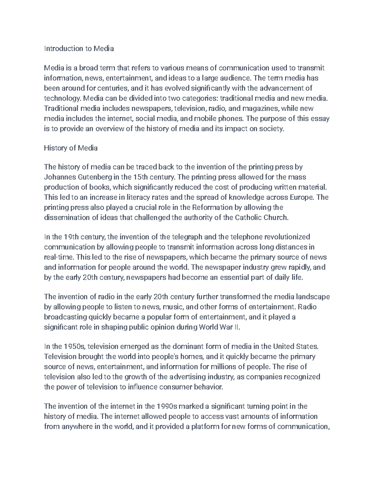 Introduction to Media ch1 - Introduction to Media Media is a broad term ...