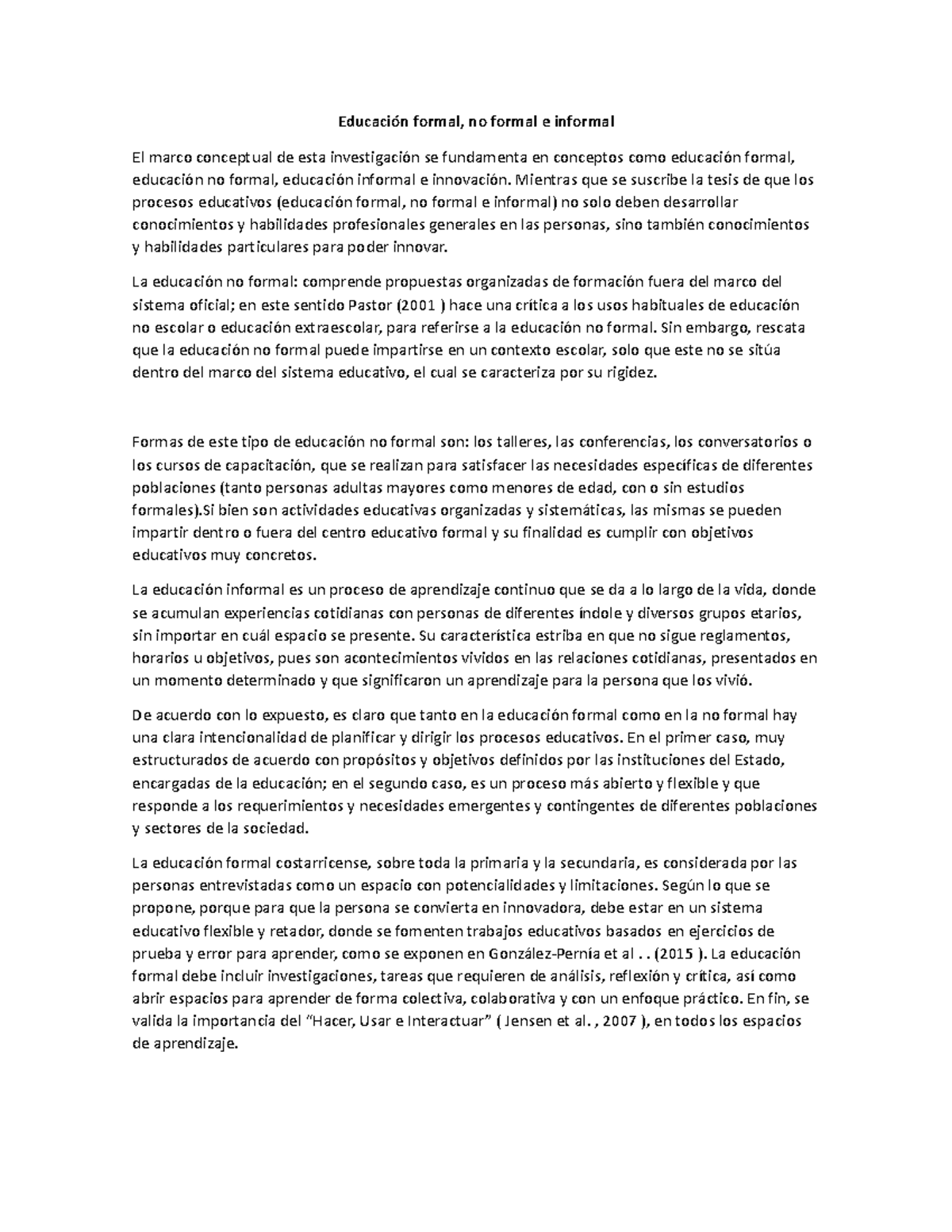 Educación formal, no formal e informal - Educación formal, no formal e ...