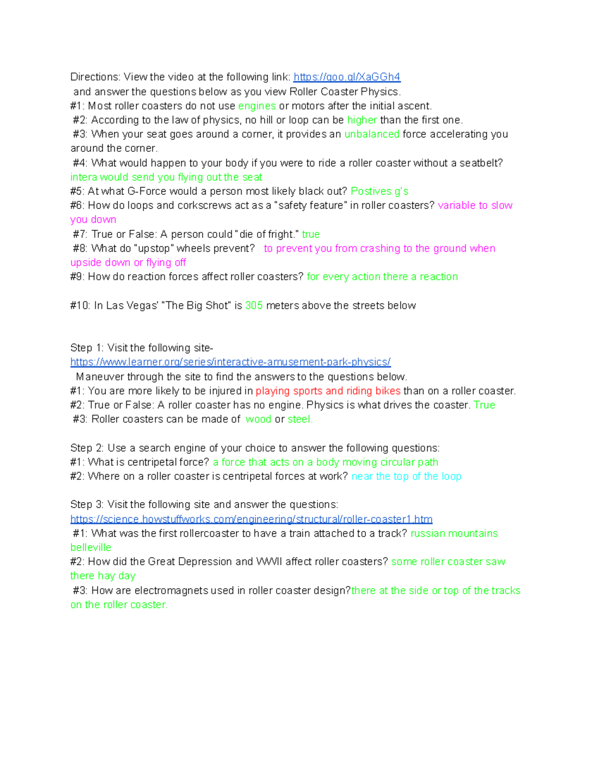 - Copy of Roller Coaster Video and webquest - Directions: View the ...