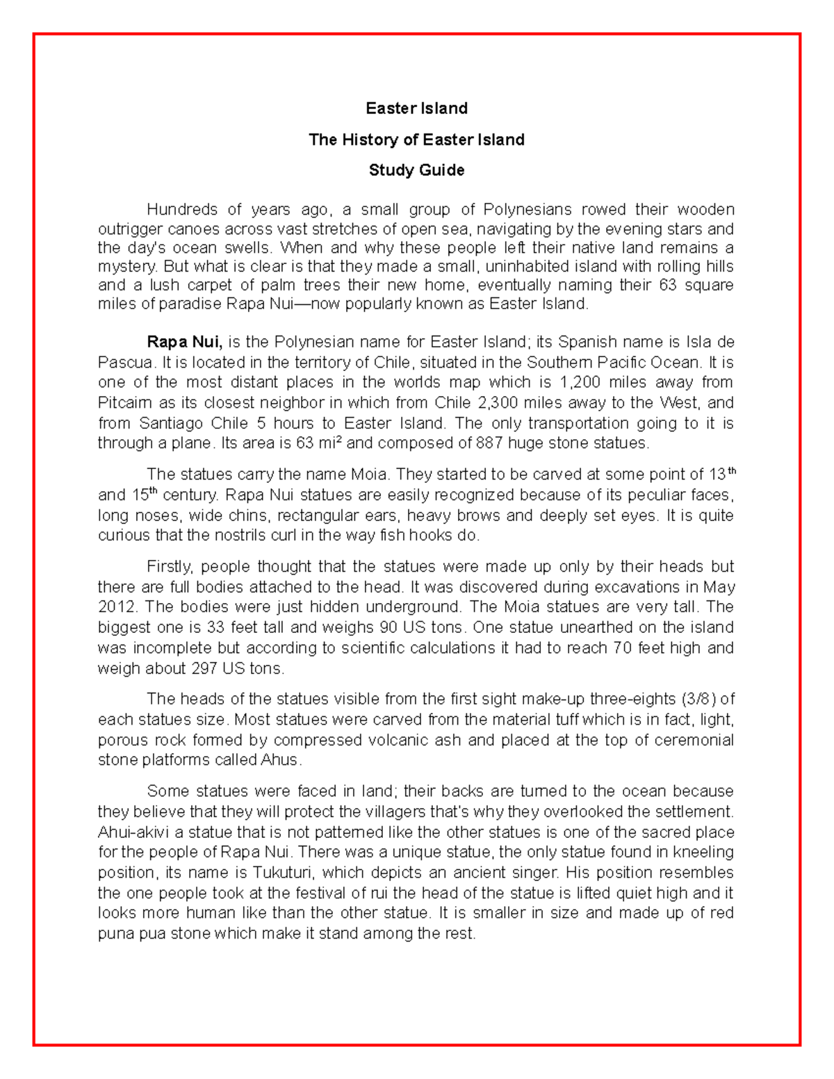 Easter Island Study Guide - Easter Island The History of Easter Island ...