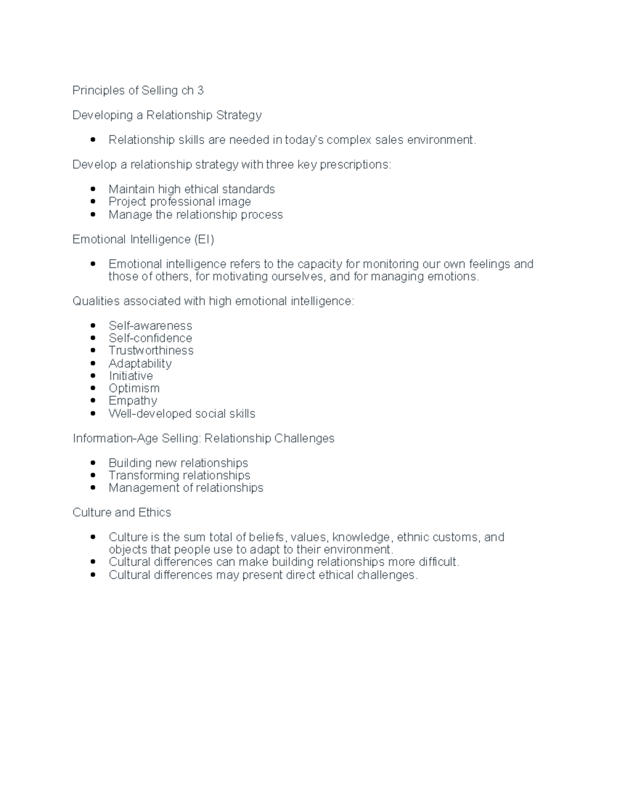 Selling notes ch3 - Principles of Selling ch 3 Developing a ...