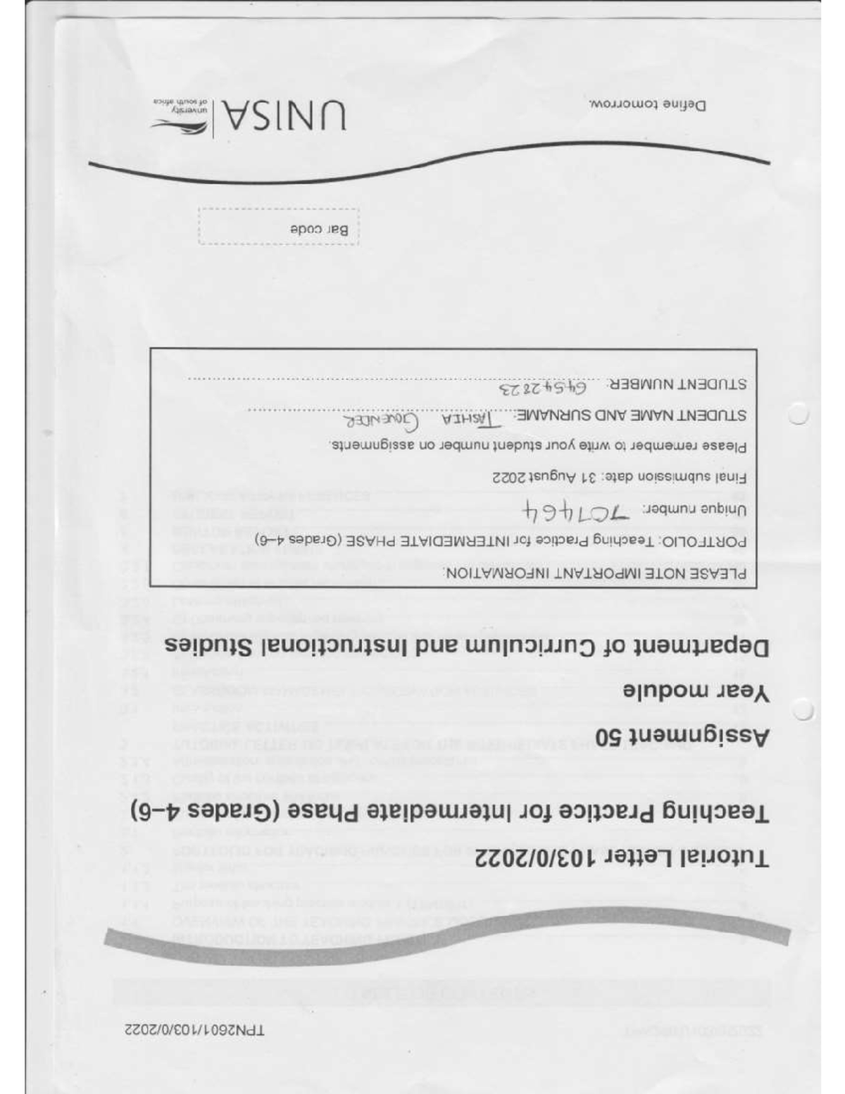 TPN2601 Small - tpn - Tutorial Letter Teaching Practice for ...