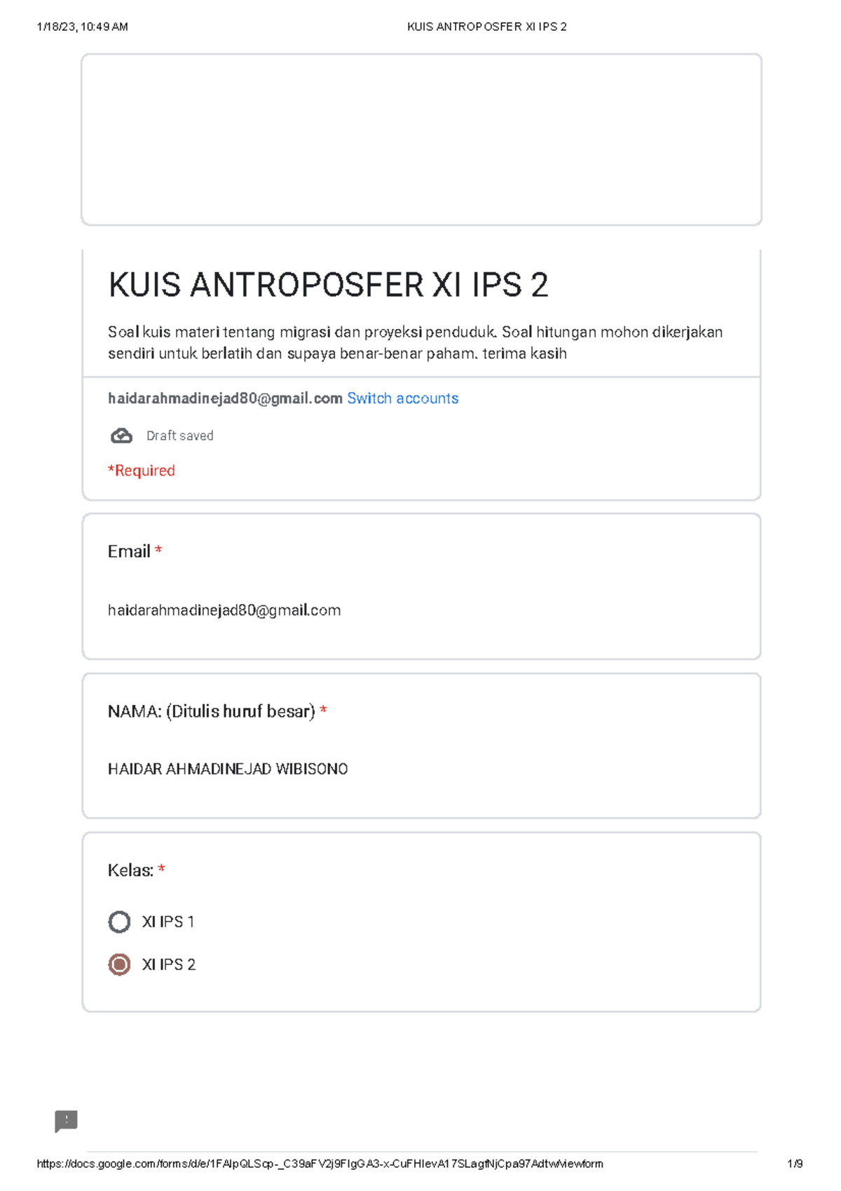 KUIS Antroposfer XI IPS 2 - Email * XI IPS 1 XI IPS 2 KUIS ANTROPOSFER XI IPS 2 Soal kuis materi ...