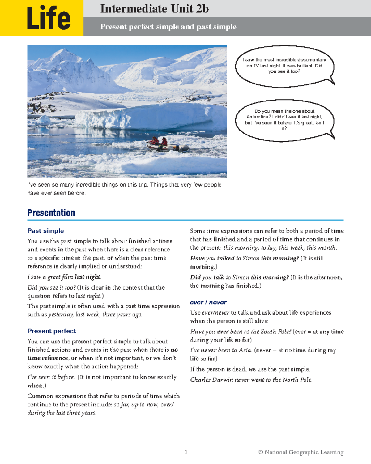 Present perfect - simple past - 1 © National Geographic Learning Life ...