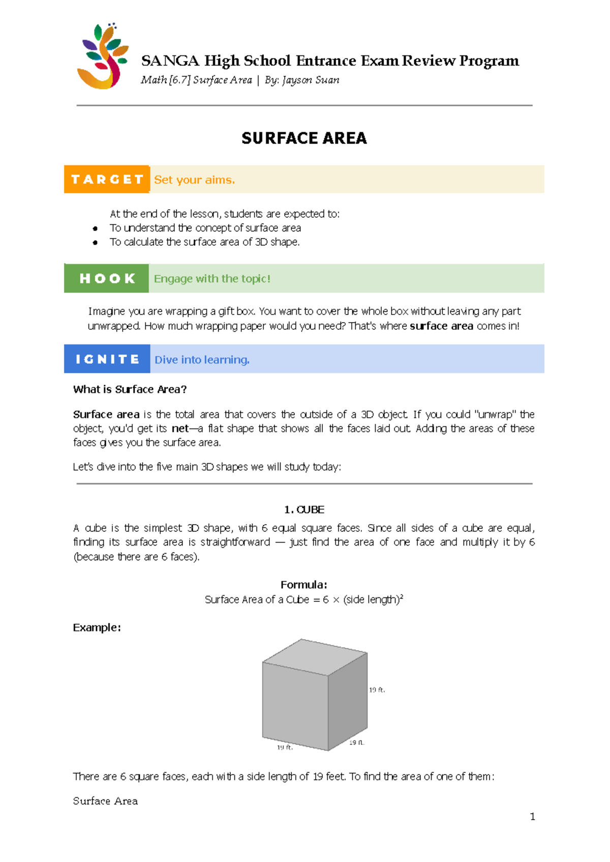 6.7 Surface Area - Math [6] Surface Area | By: Jayson Suan SURFACE AREA ...
