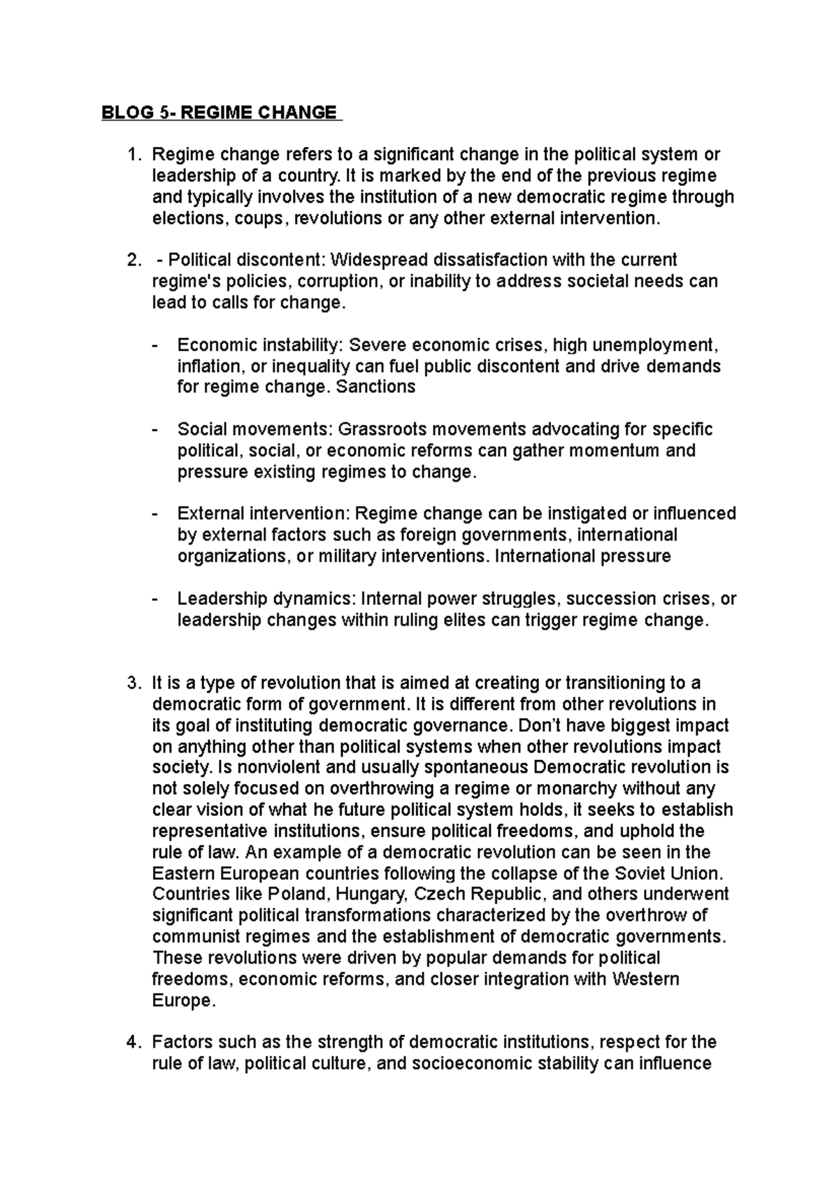 BLOG 5 - POLITICS BLOG 5 - BLOG 5- REGIME CHANGE Regime change refers ...