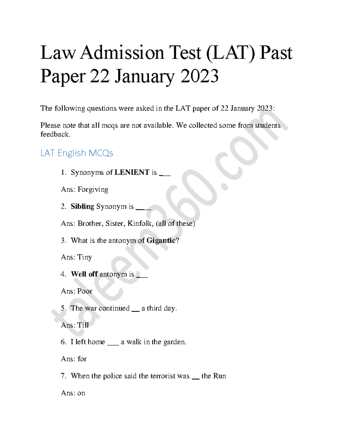Law Admission Test 22 Jan 2023 - Law Admission Test (LAT) Past Paper 22 ...