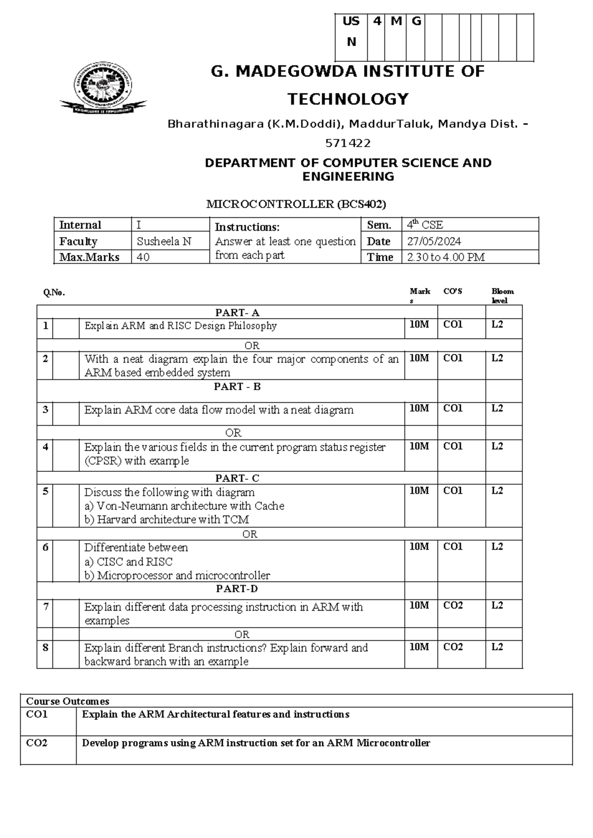 MC 1st IA - US N 4 M G 1 0 0 0 0 G. MADEGOWDA INSTITUTE OF TECHNOLOGY ...