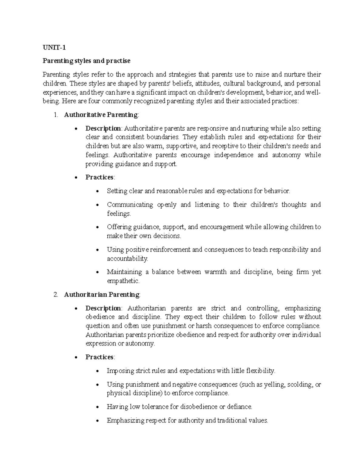 Dynamics in parenting - UNIT- Parenting styles and practise Parenting ...