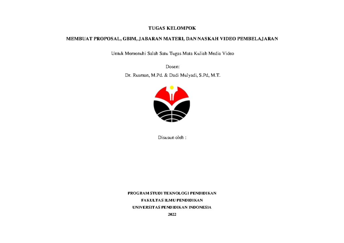 Perencanaan Produksi Media Video (GBIM, JM, Naskah) - TUGAS KELOMPOK ...