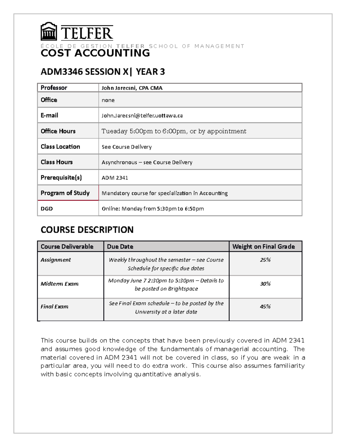Summer 2021 Course Outline - É C O L E D E G E S T I O N T E L F E R S ...