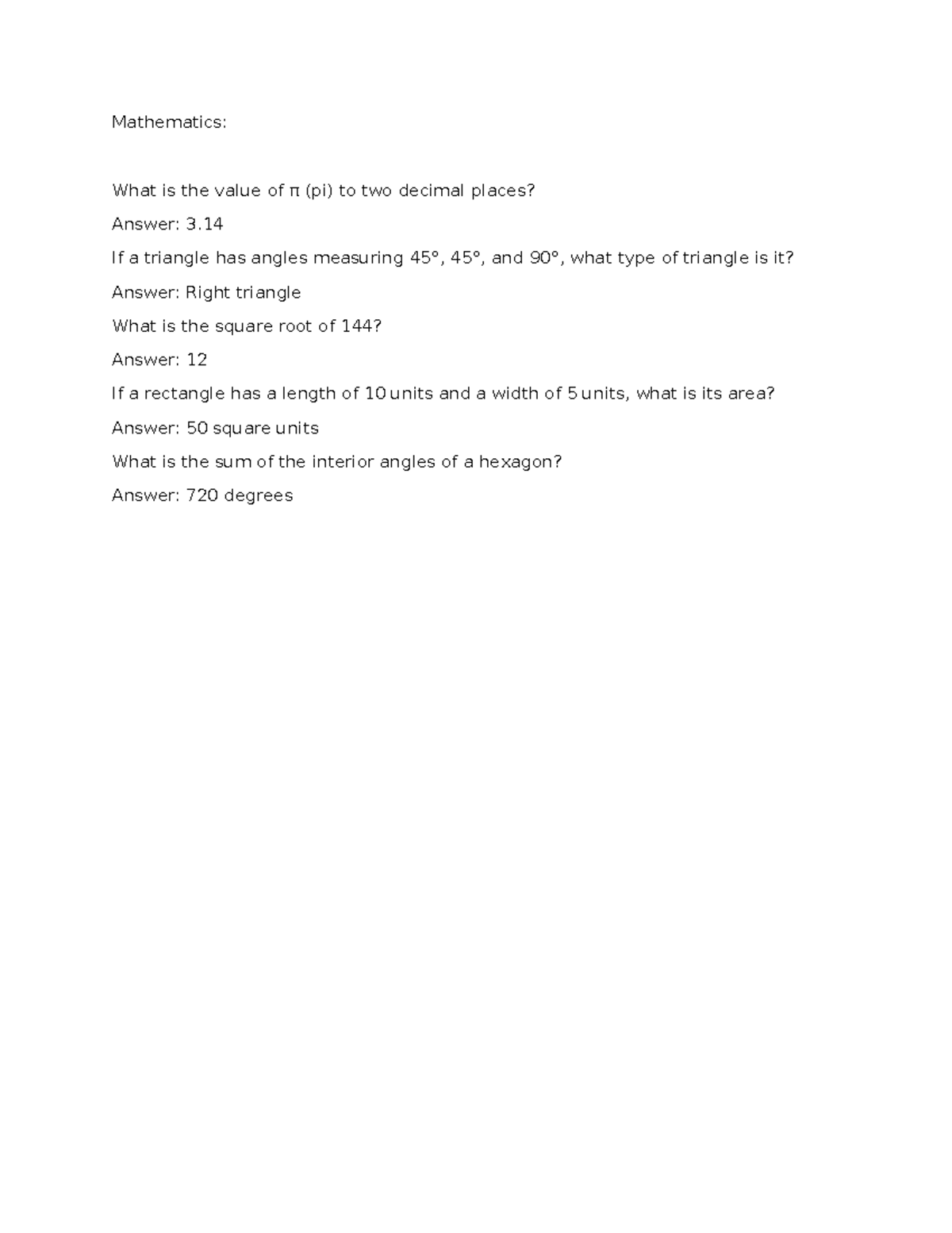 Mathematics - short quiz - Basic Mathematics - Mathematics: What is the ...