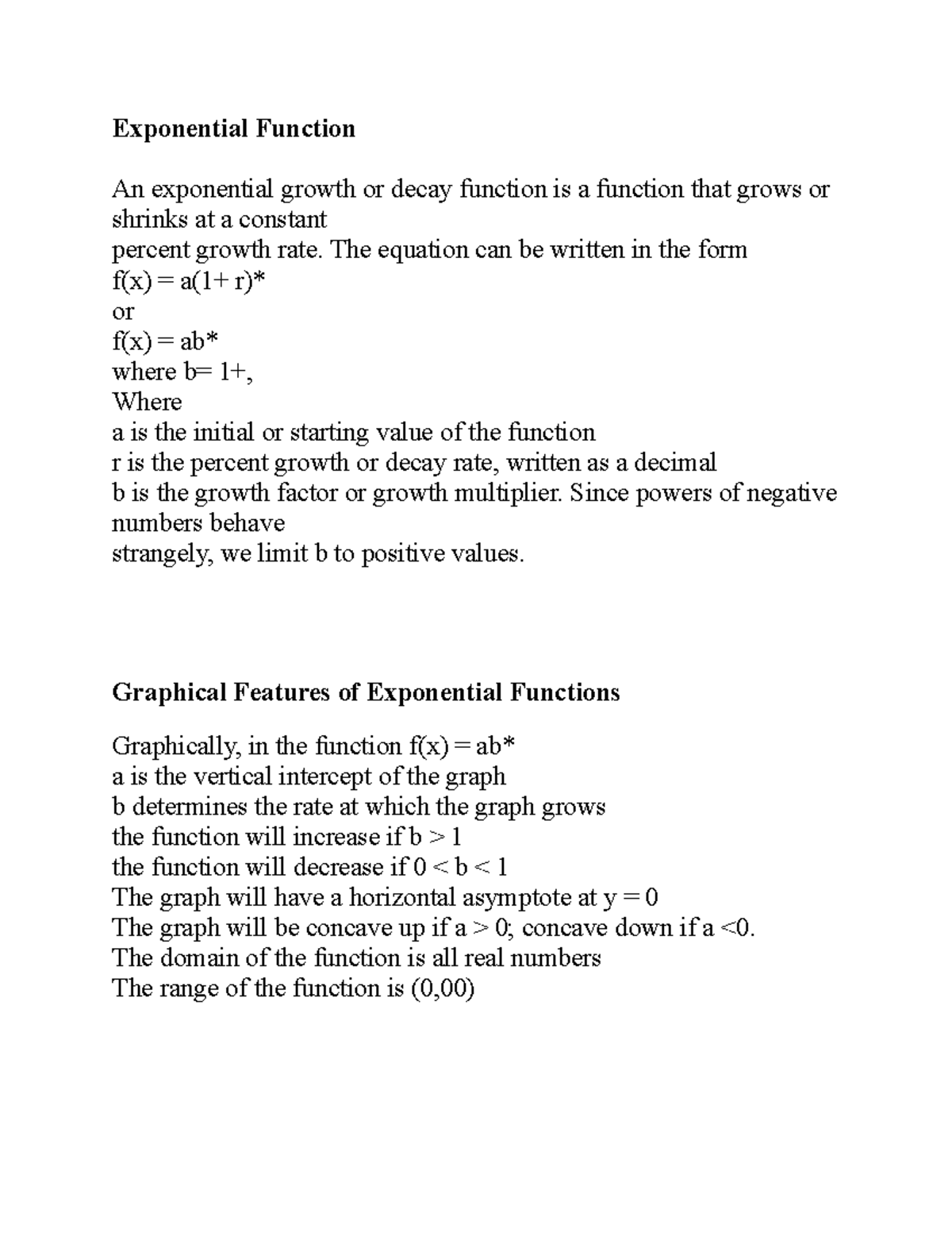 Module 3 Notes MATH - Exponential Function An exponential growth or ...