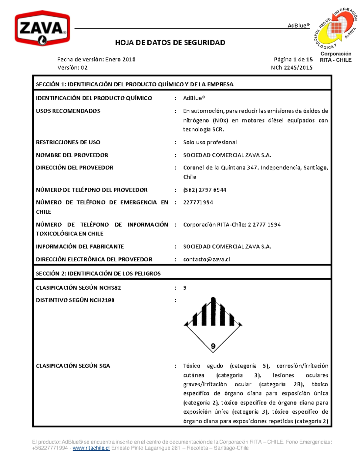 Adblue-ÚREA Balde 20 Litros 0202040197 MSDS - HOJA DE DATOS DE ...