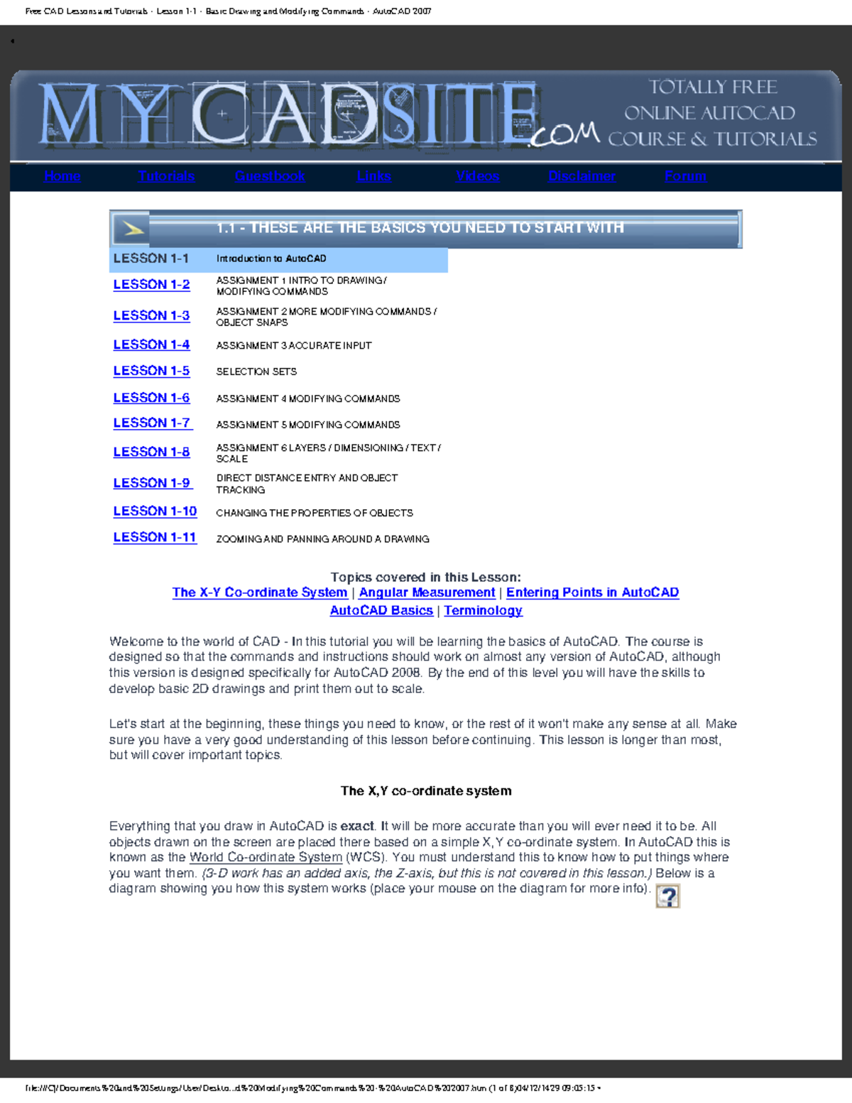 Autocad lesson 1 - • Home Tutorials Guestbook Links Videos Disclaimer ...