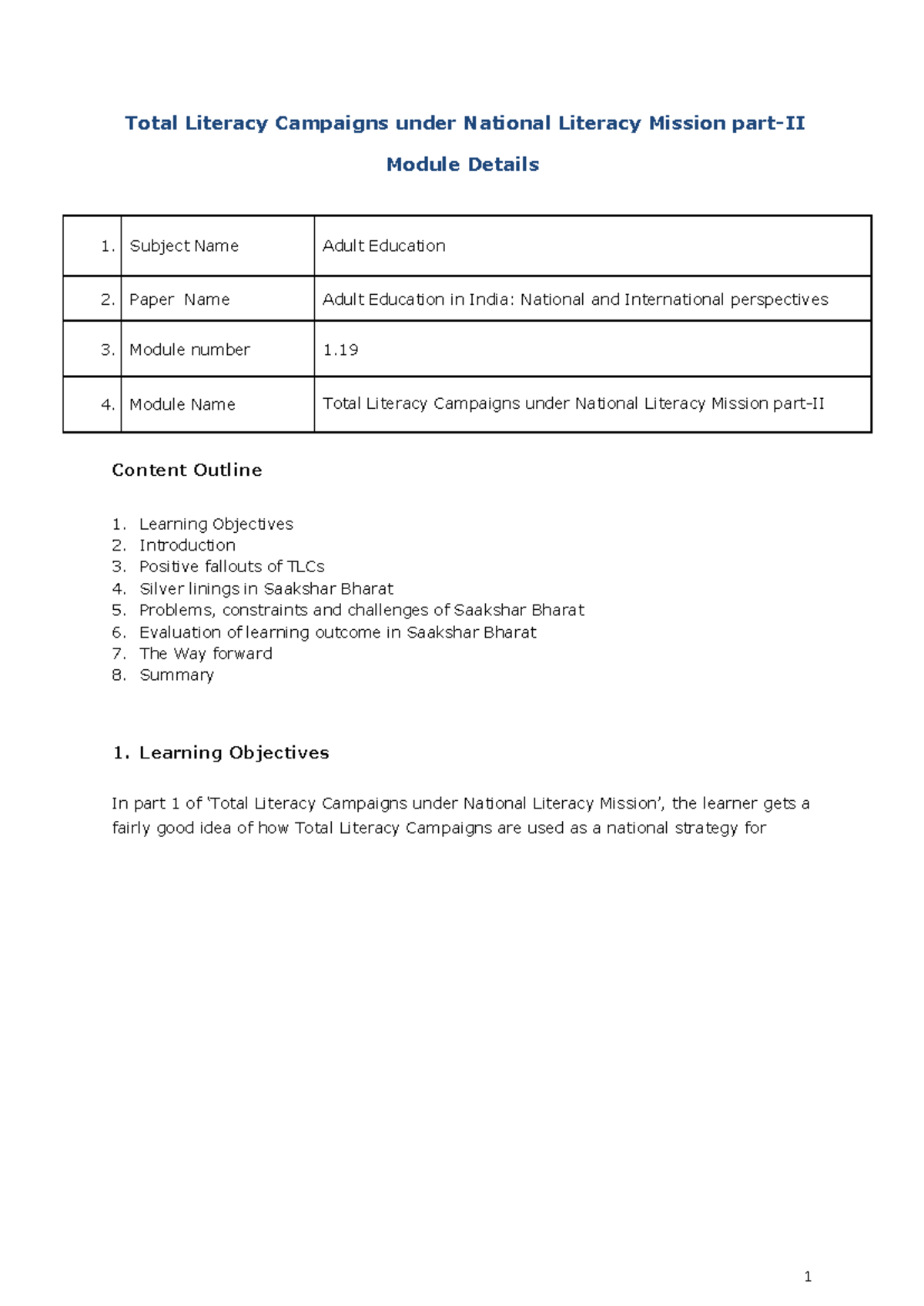 Total Literacy Campaigns under National Literacy Mission part-II ...
