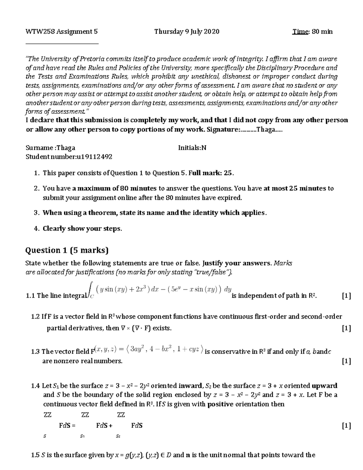 WTW258 Assignment 5 - Warning: TT: undefined function: 32 WTW258 Assignment 5 Thursday 9 July ...