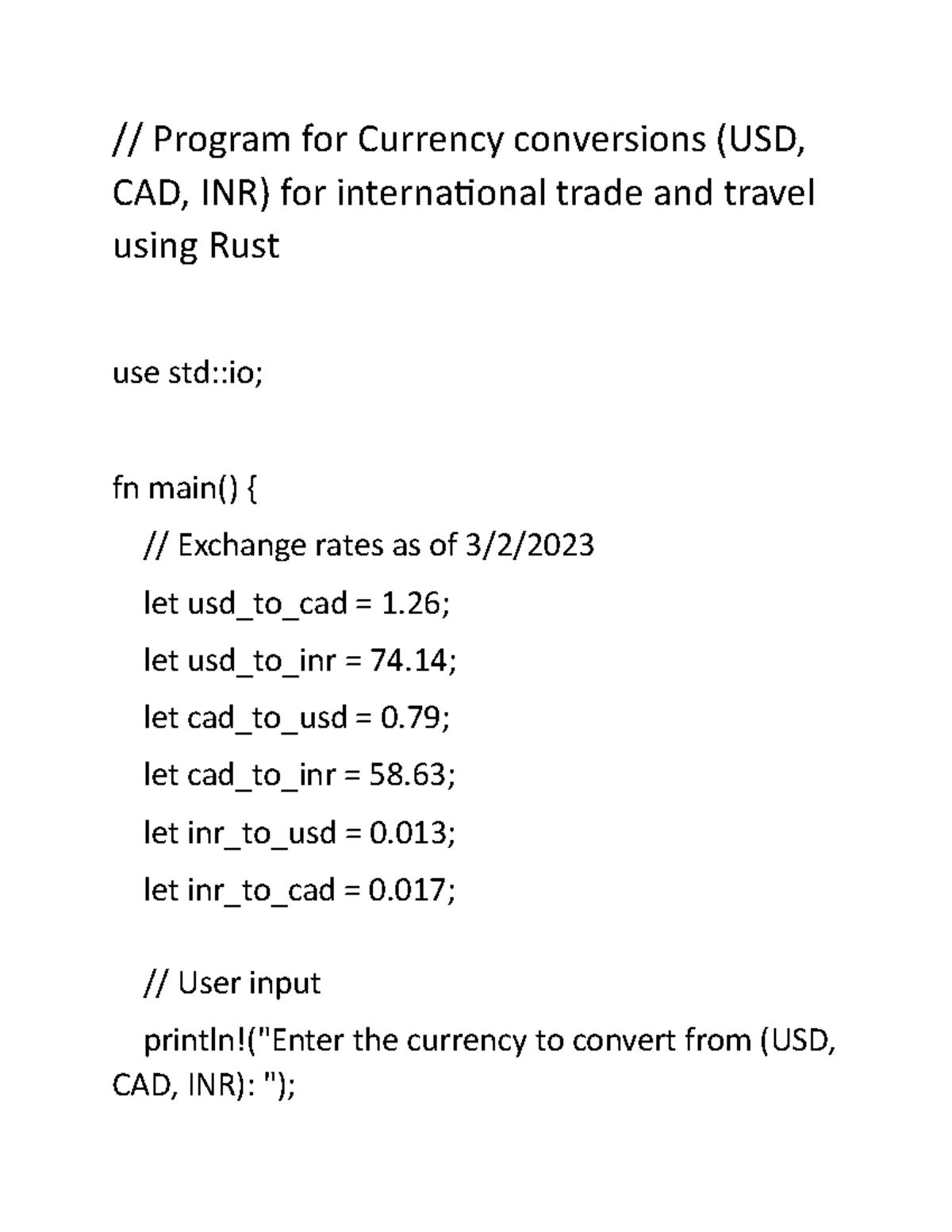 Rust Program for Currency conversions - read_line(&mut from_currency).expect("Failed to - Studocu