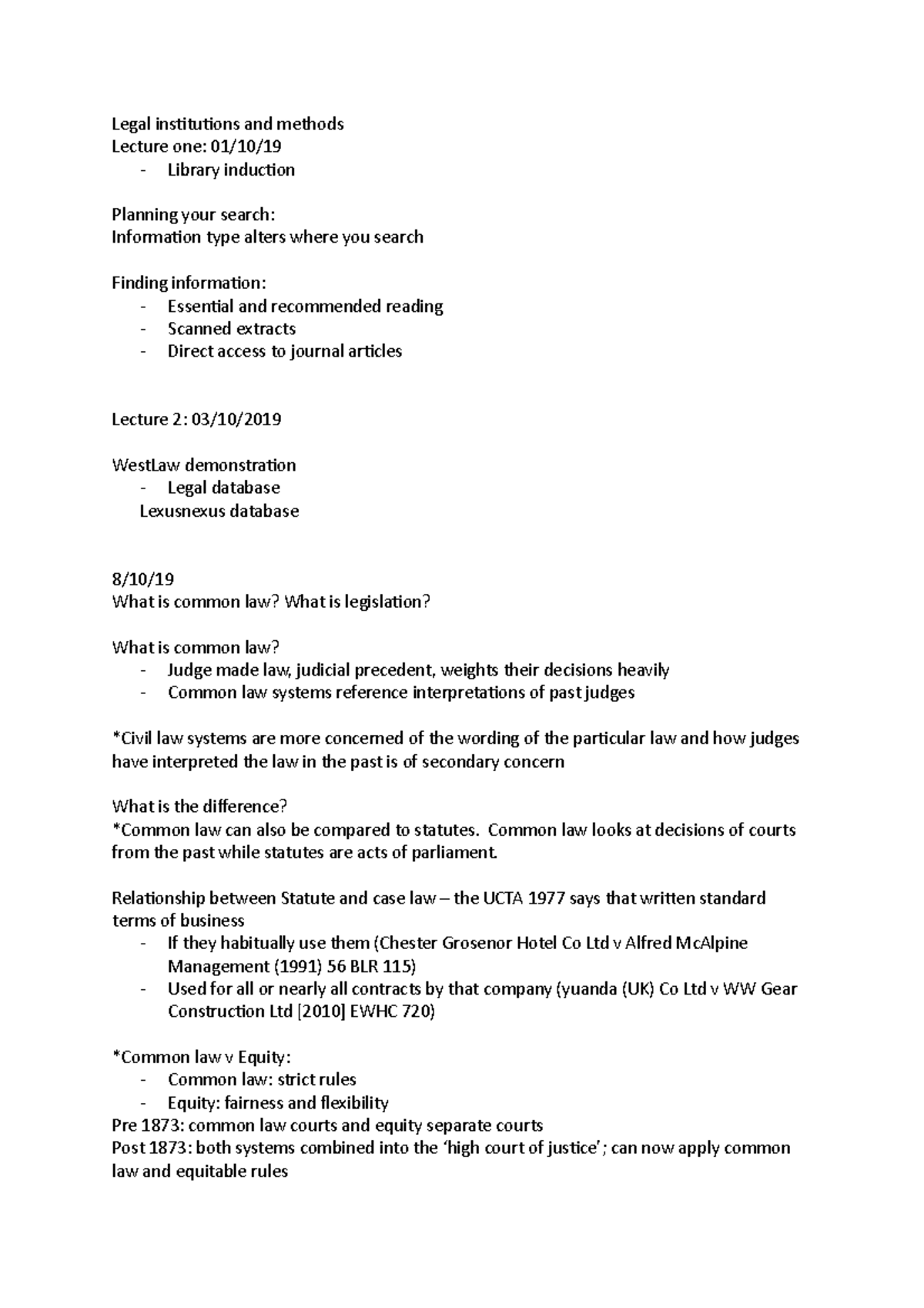 LIM 19-20 - notes - Legal insituions and methods Lecture one: 01/10 ...