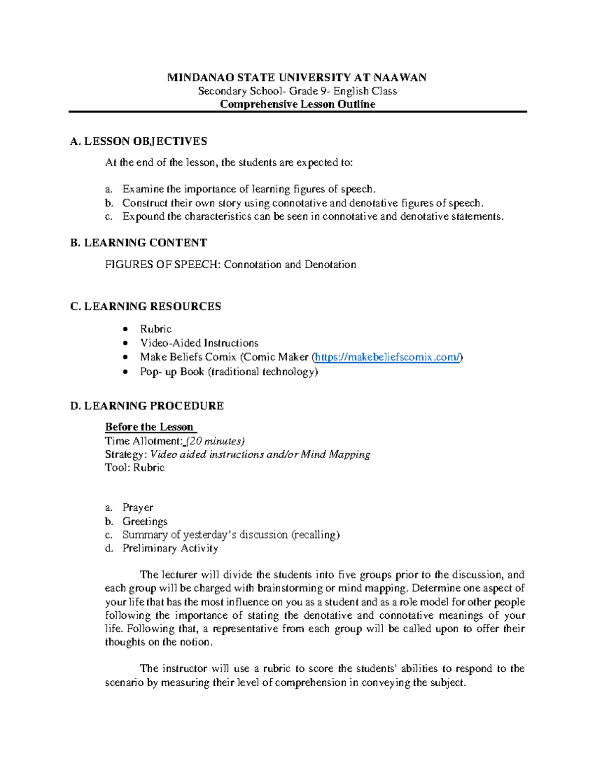 Instructional FLOW - Outline or Format - MINDANAO STATE UNIVERSITY AT ...