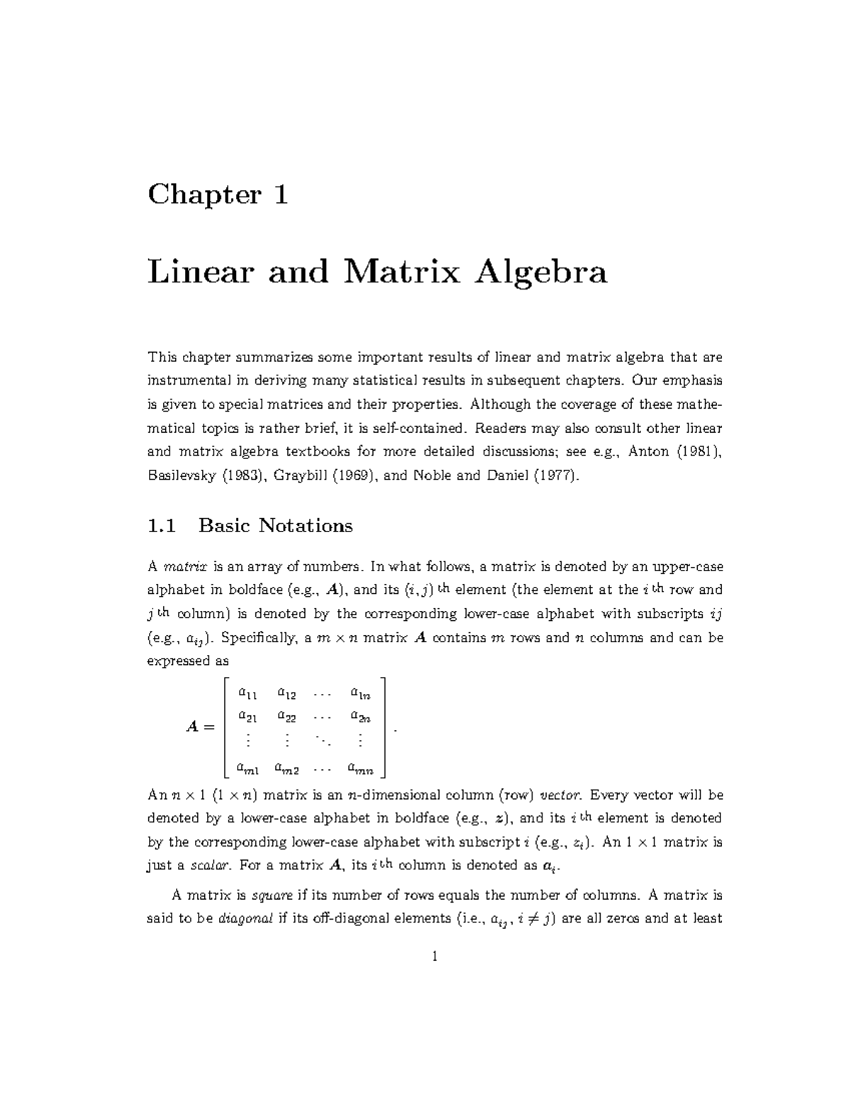Chapter 1 Linear and Matrix Algebra - Our emphasis is given to special ...