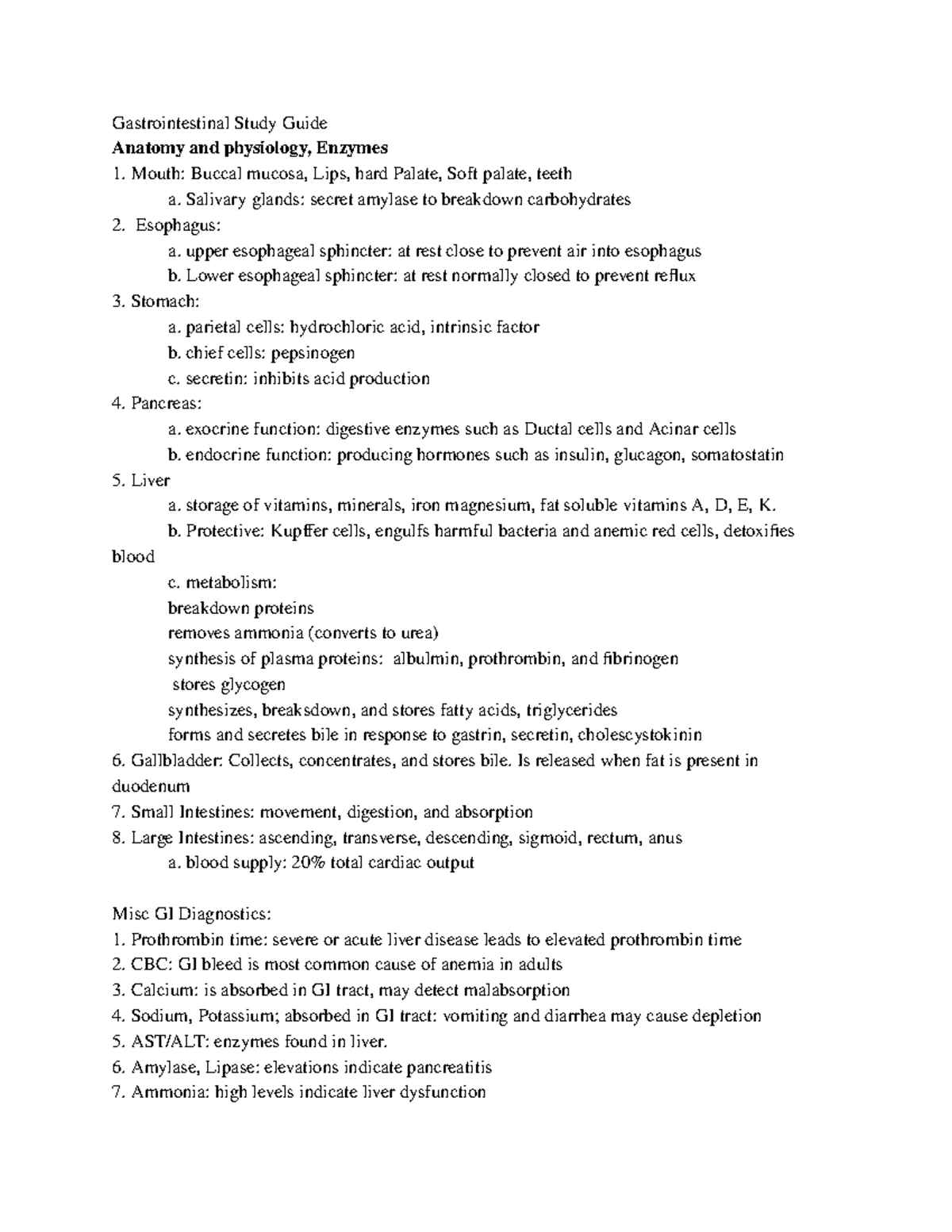GI study - Gastrointestinal Study Guide Anatomy and physiology, Enzymes ...