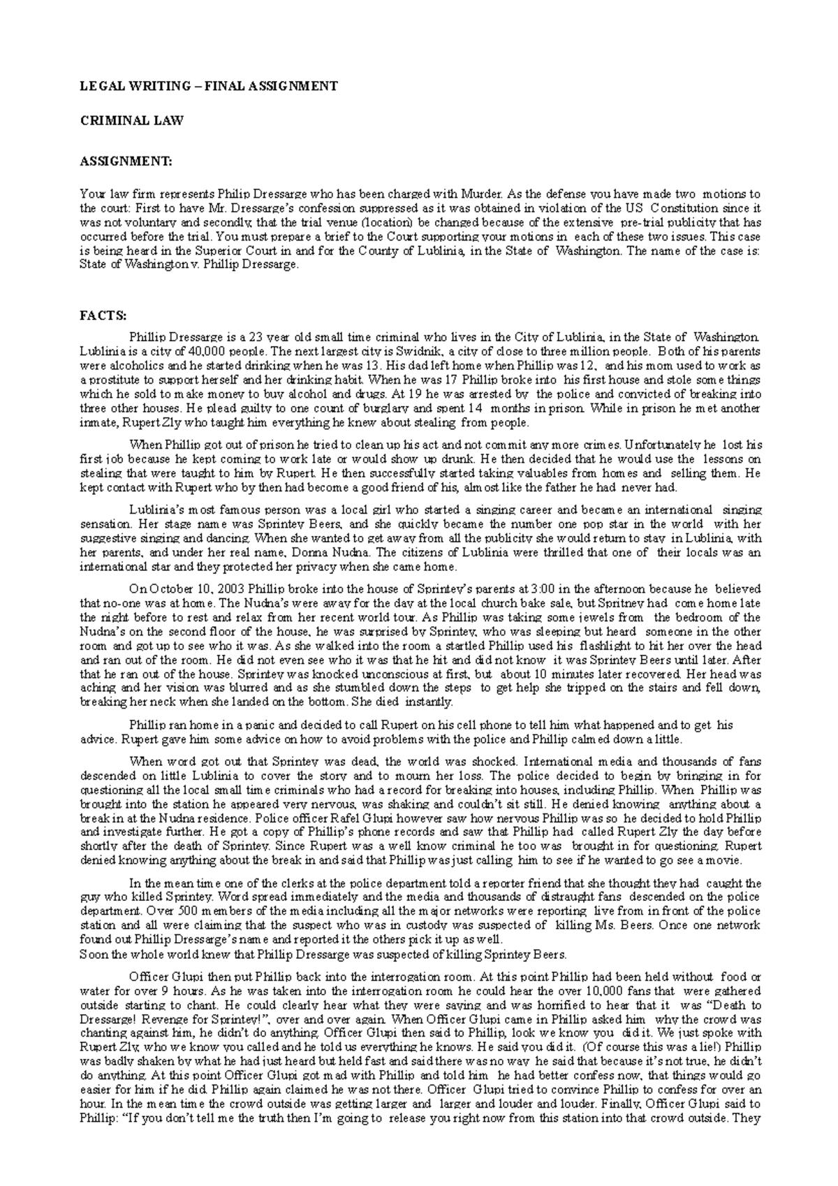 LW Criminal Exercise - LEGAL WRITING – FINAL ASSIGNMENT CRIMINAL LAW ...