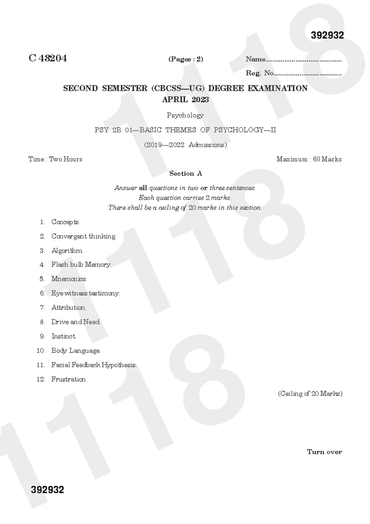 BSC PSY Basic Themes OF Psychology 14 - Turn over C 43204 (Pages : 2 ...