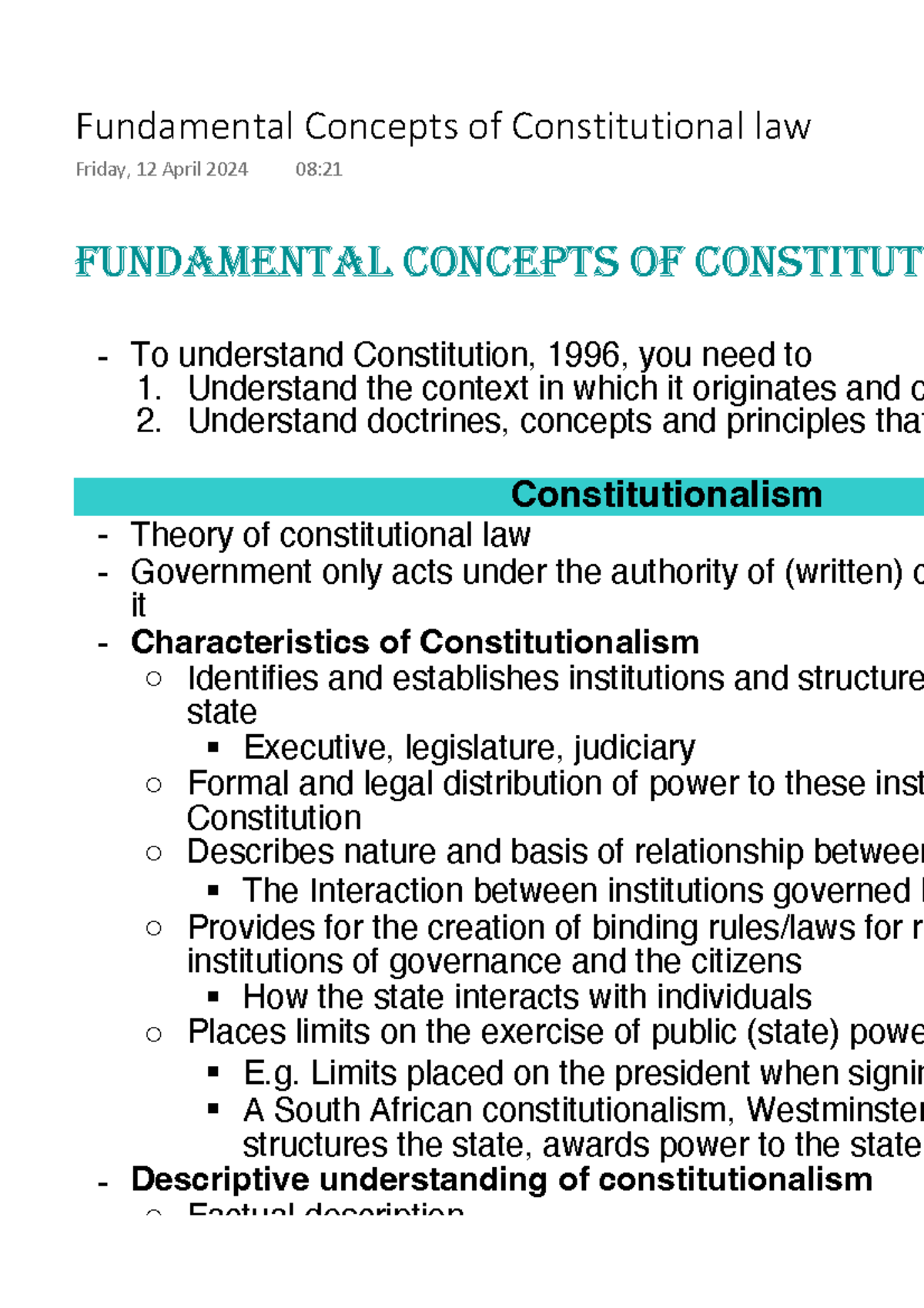 Fundamental Concepts of Constitutional law - FUNDAMENTAL CONCEPTS OF ...