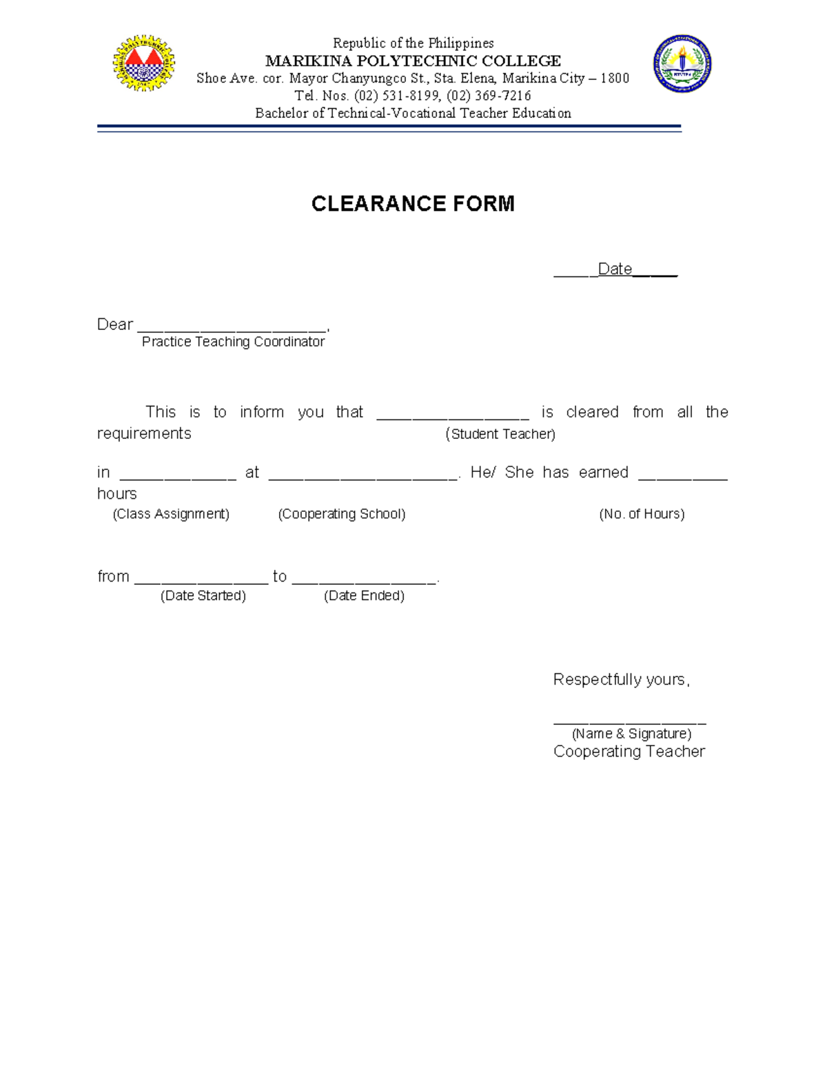 Template Clearance-FORM - Republic of the Philippines MARIKINA ...