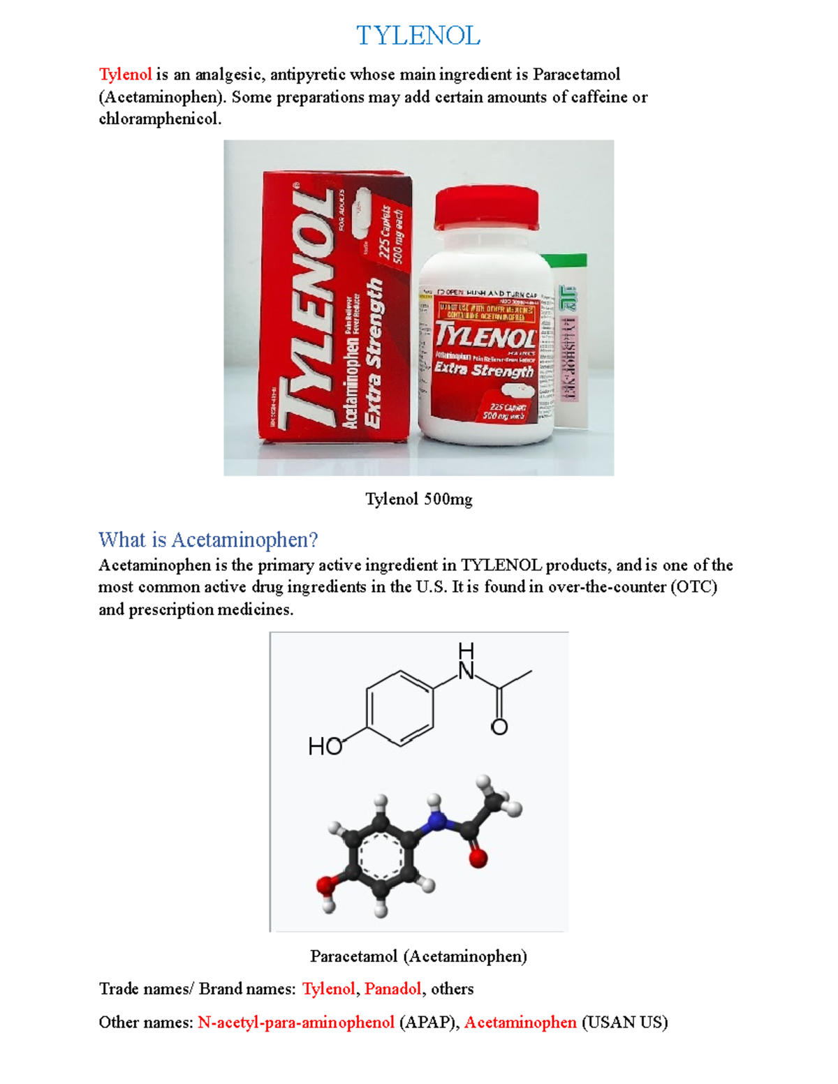 Tylenol - Ingredients - Summary Anh văn chuyên ngành 1 - TYLENOL ...