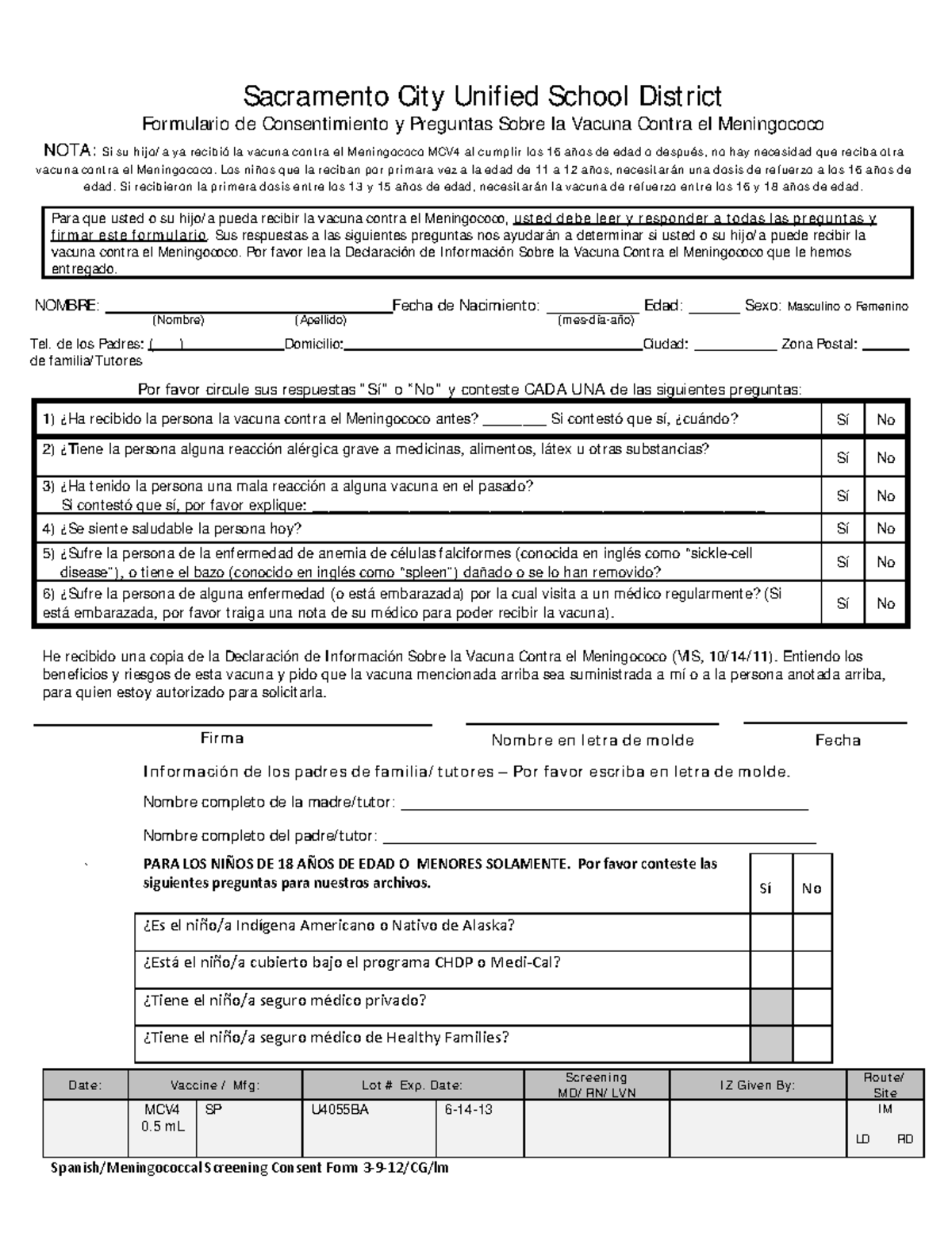 Meningococcal screening parental consent form 3-09-12spanish - Spanish ...