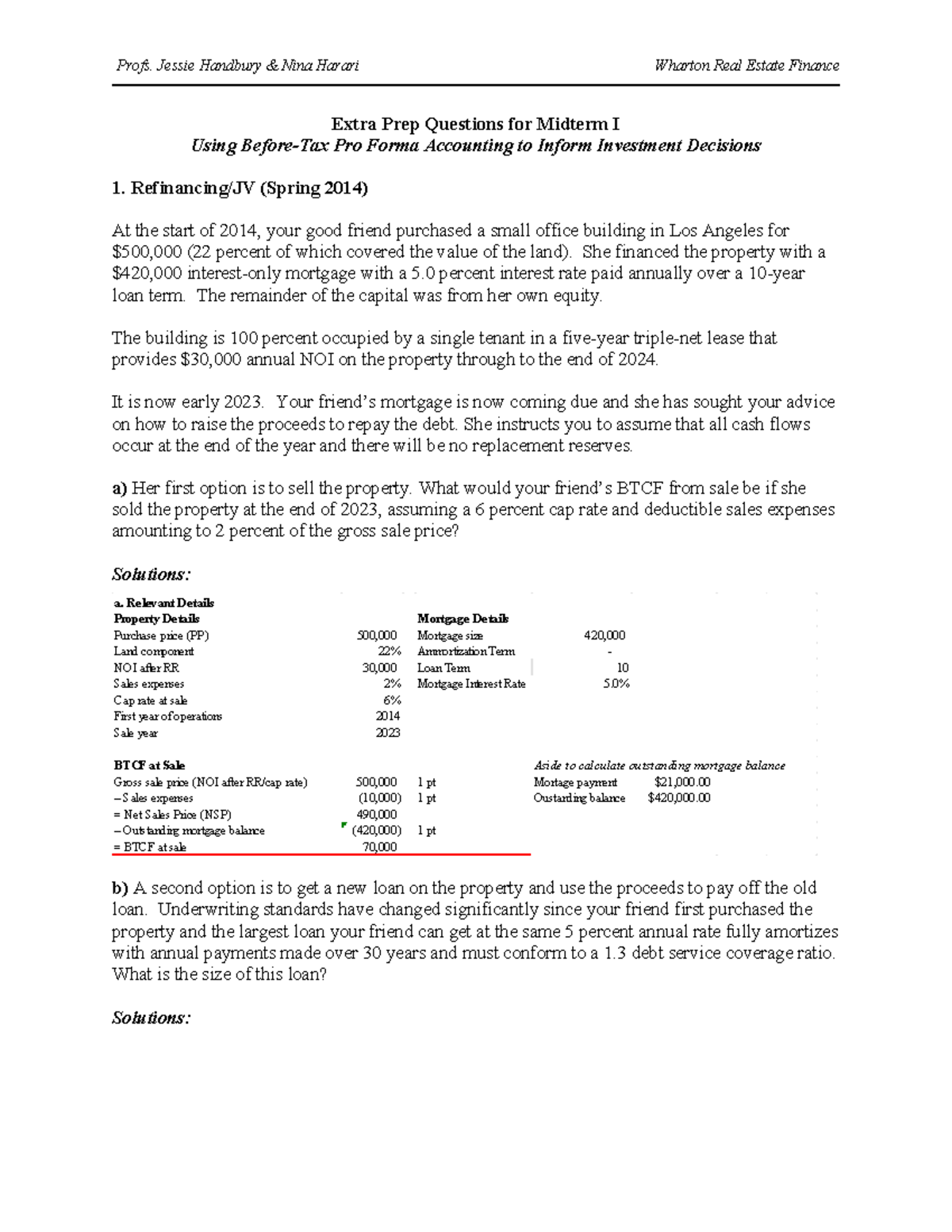 Extra Midterm I Prep Questions - BTCF Analysis - Extra Prep Questions ...