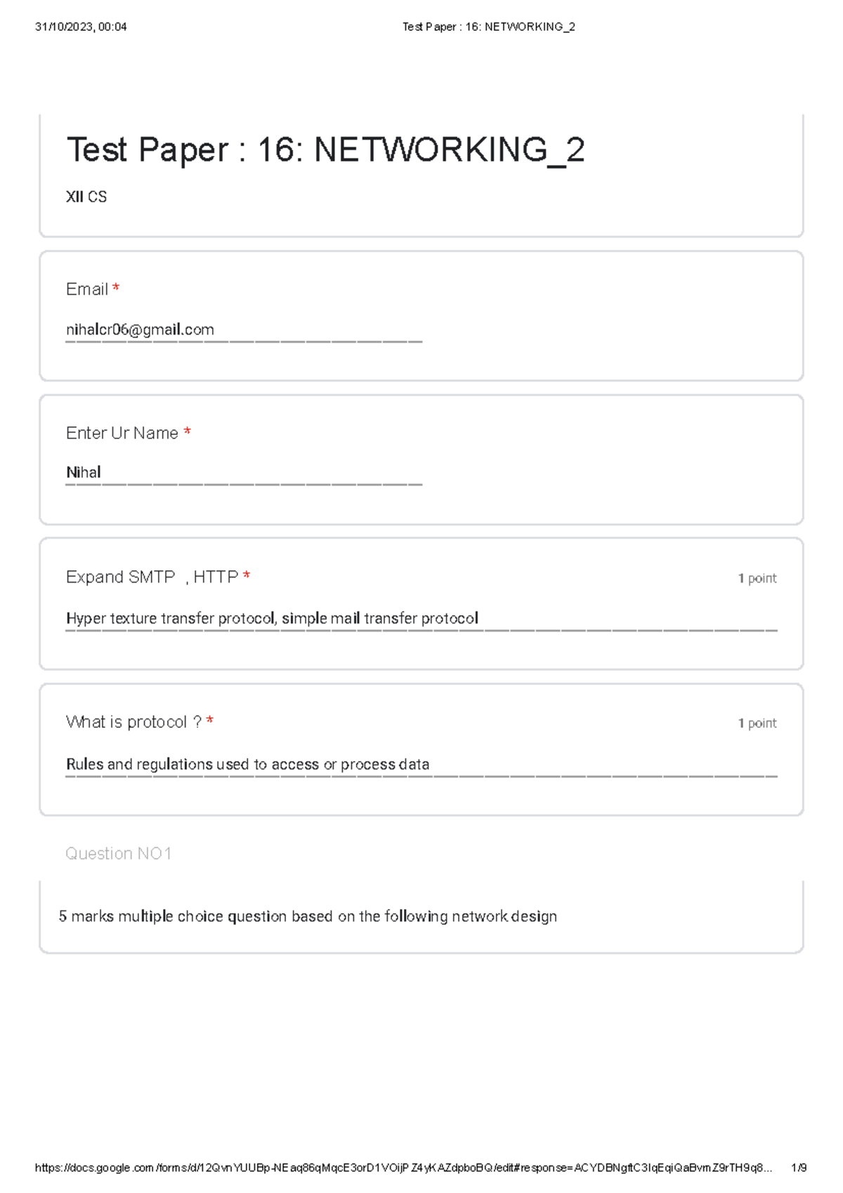 Test Paper 16 Networking 1 - Google Forms - Email * nihalcr06@gmail ...