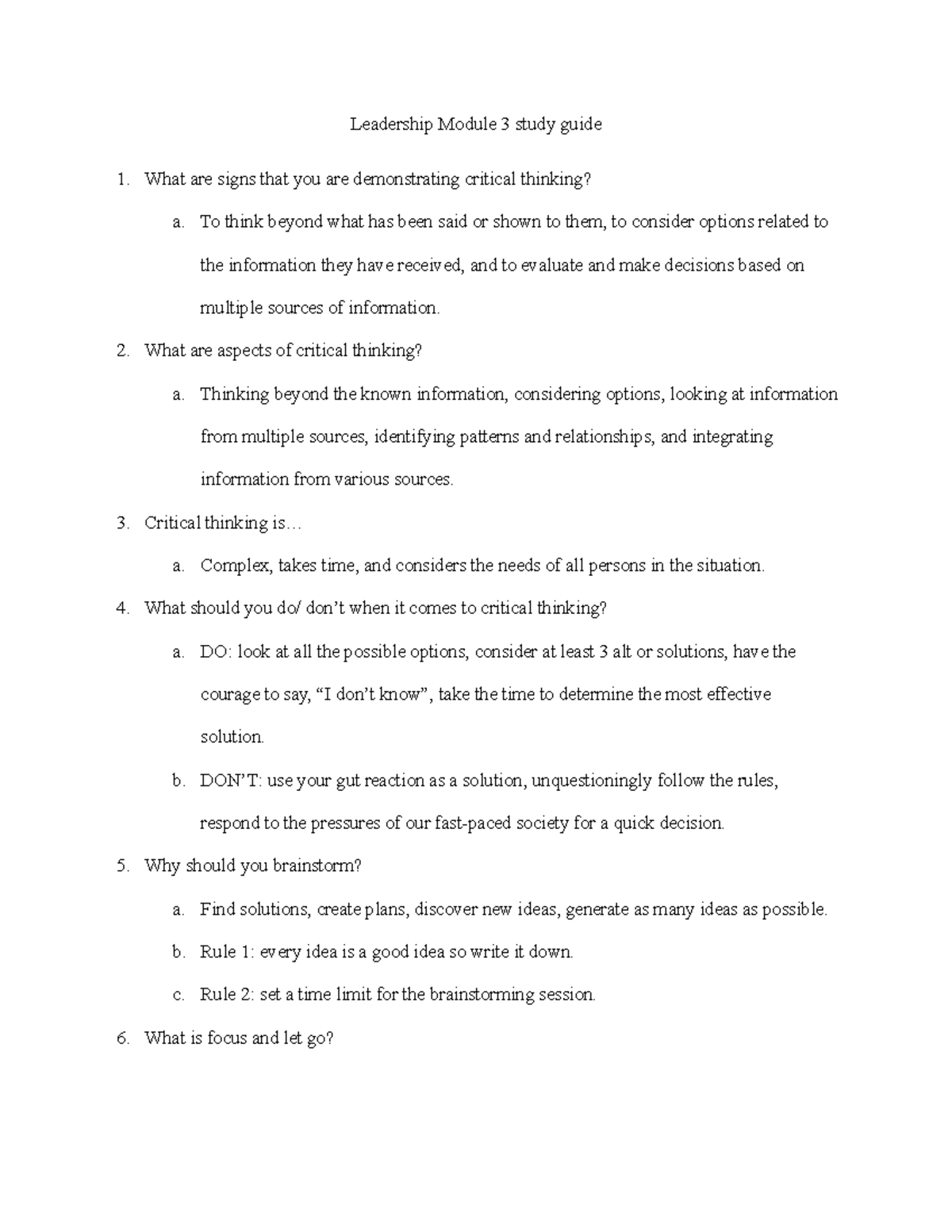 Leadership Module 3 study guide - Leadership Module 3 study guide What ...