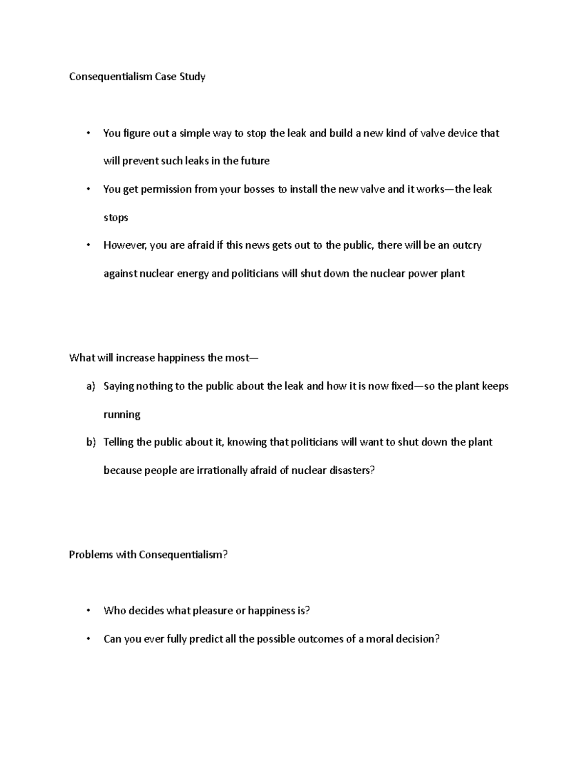 Consequentialism Case Study - Studocu