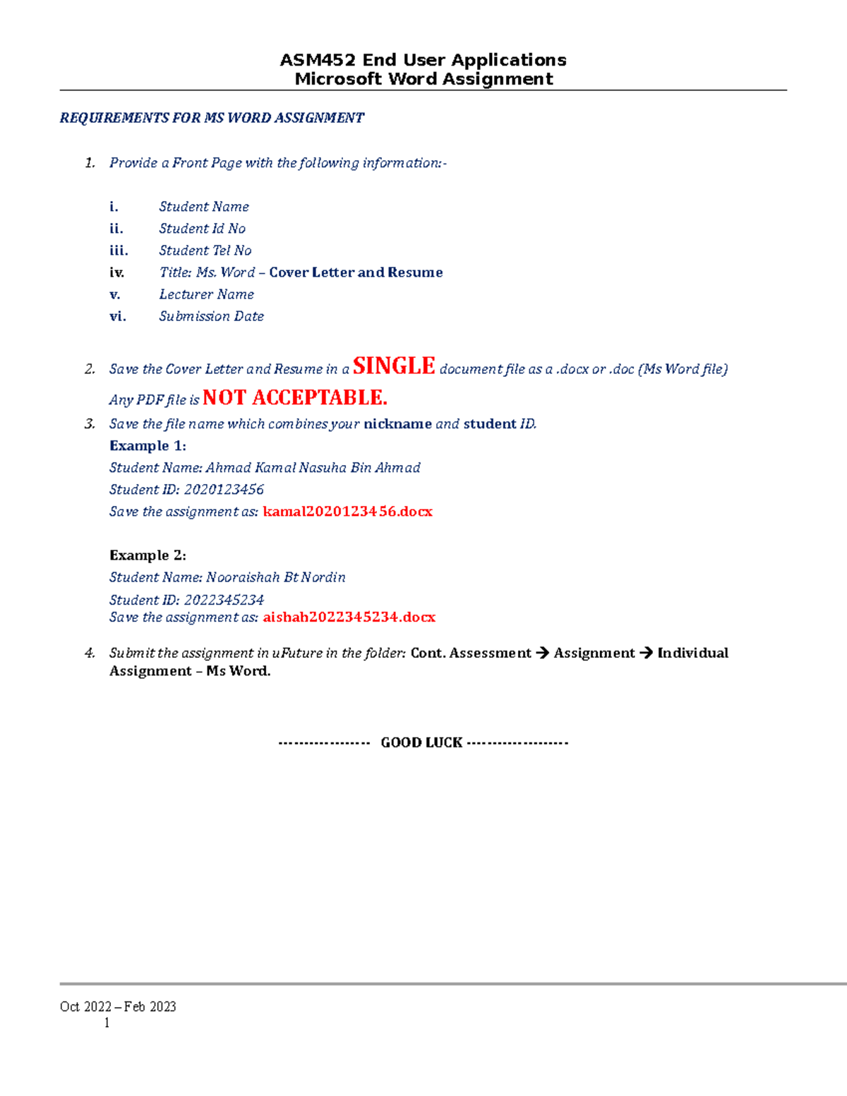 Assignment MSWords ASM452 V2 - ASM452 End User Applications Microsoft Word Assignment ...