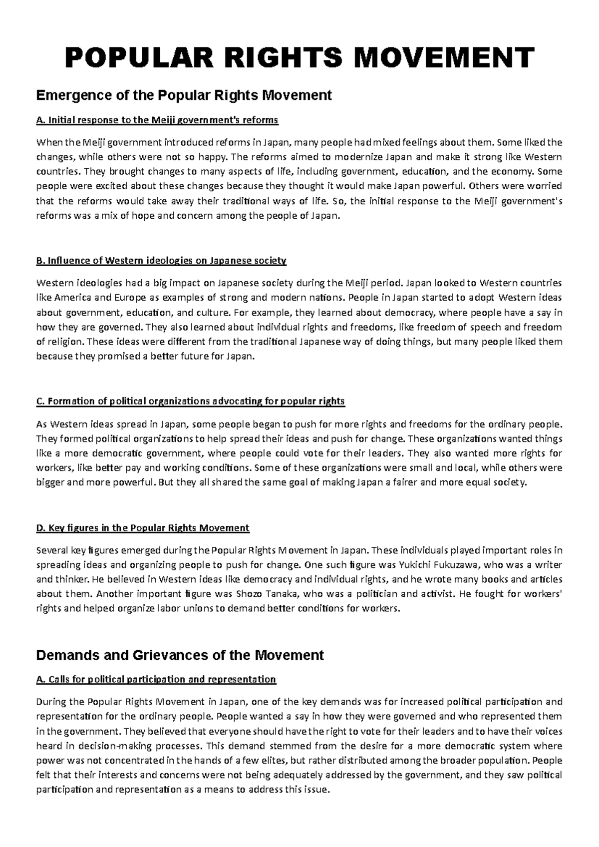 Popular Rights Movement - Initial response to the Meiji government's ...