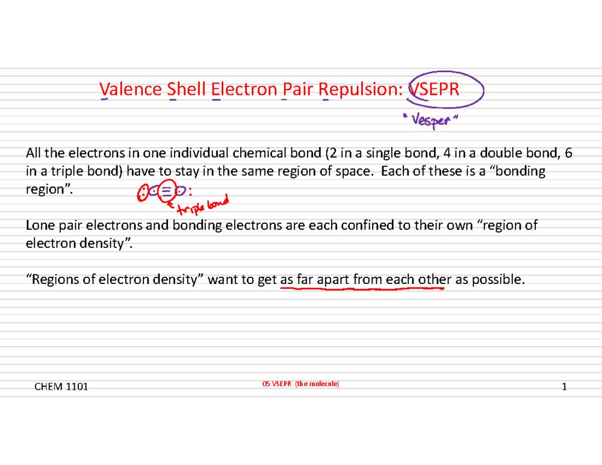 Topic 7 - Vsepr Notes - Valence Shell Electron Pair Repulsion: VSEPR ...