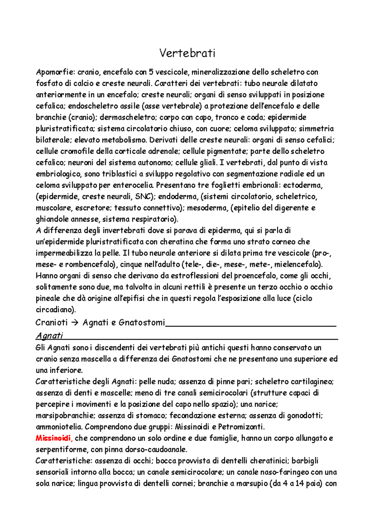 Vertebrati - Ciclomotori, condroitti e osteitti - Vertebrati Apomorfie ...