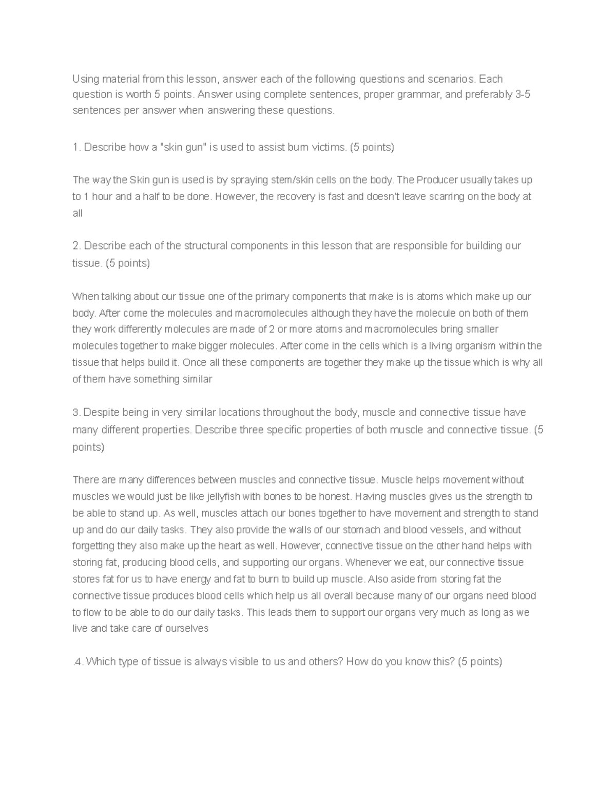 Tissues - ... - Using material from this lesson, answer each of the ...