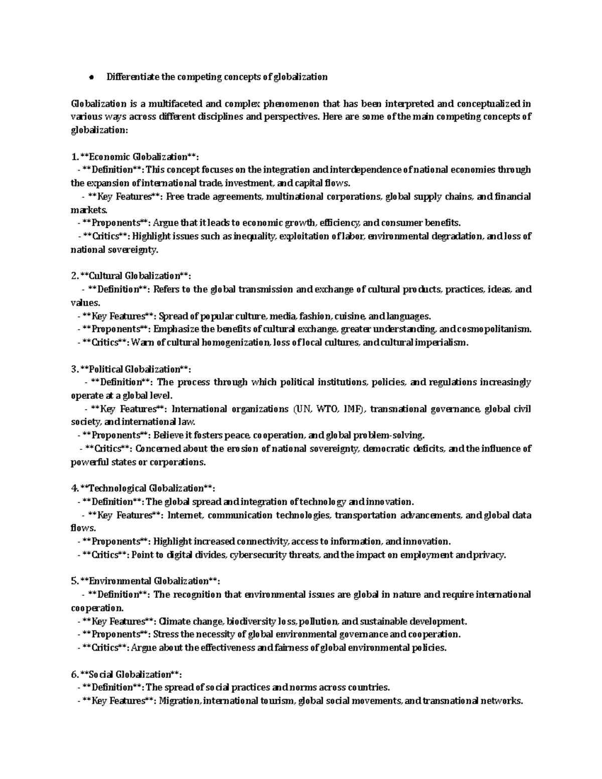 Conworl Notes - Summary Contemporary World - Differentiate the ...