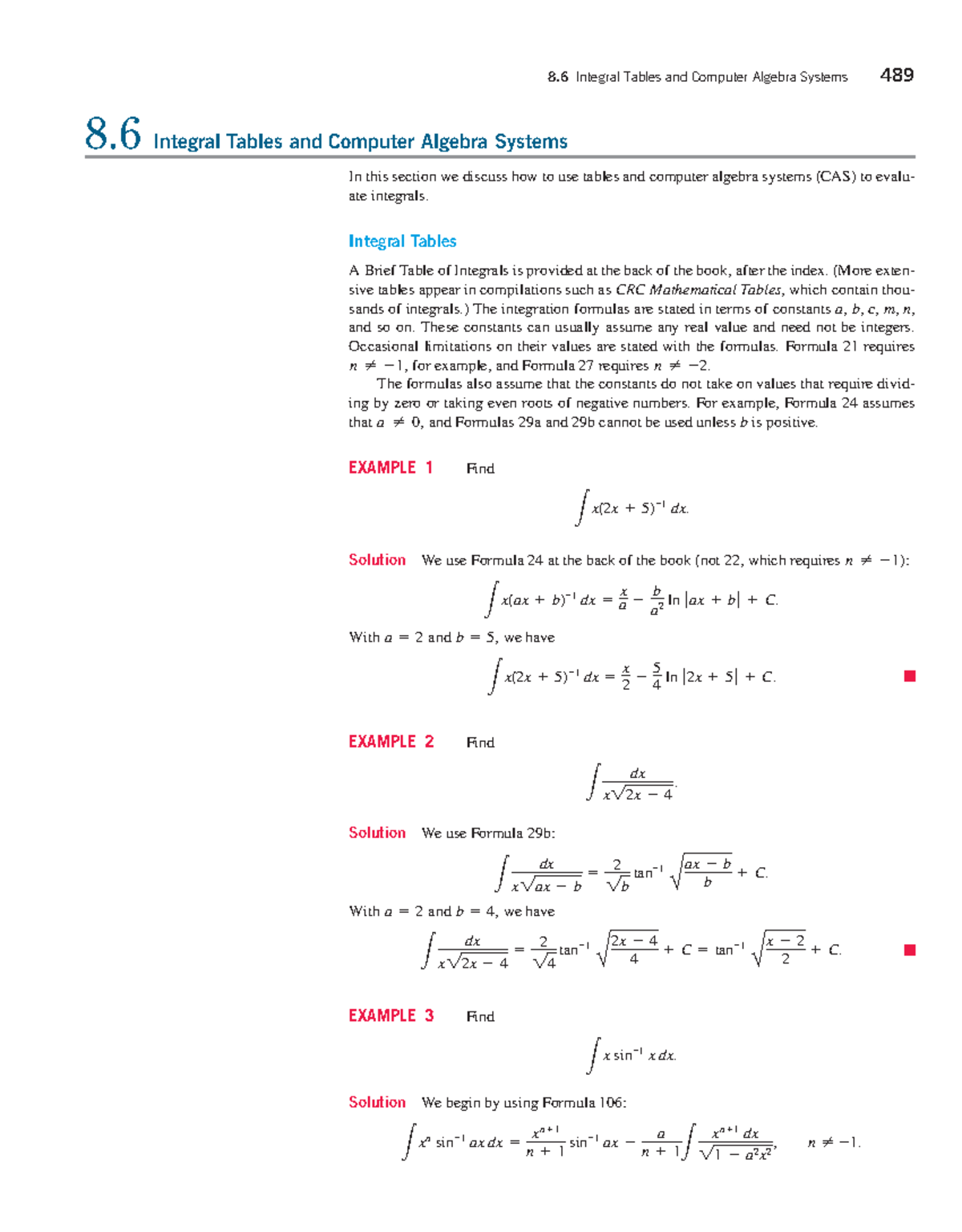 CH 8-6 Integral Tables and Computer Algebra Systems - 8 Integral Tables and Computer Algebra ...