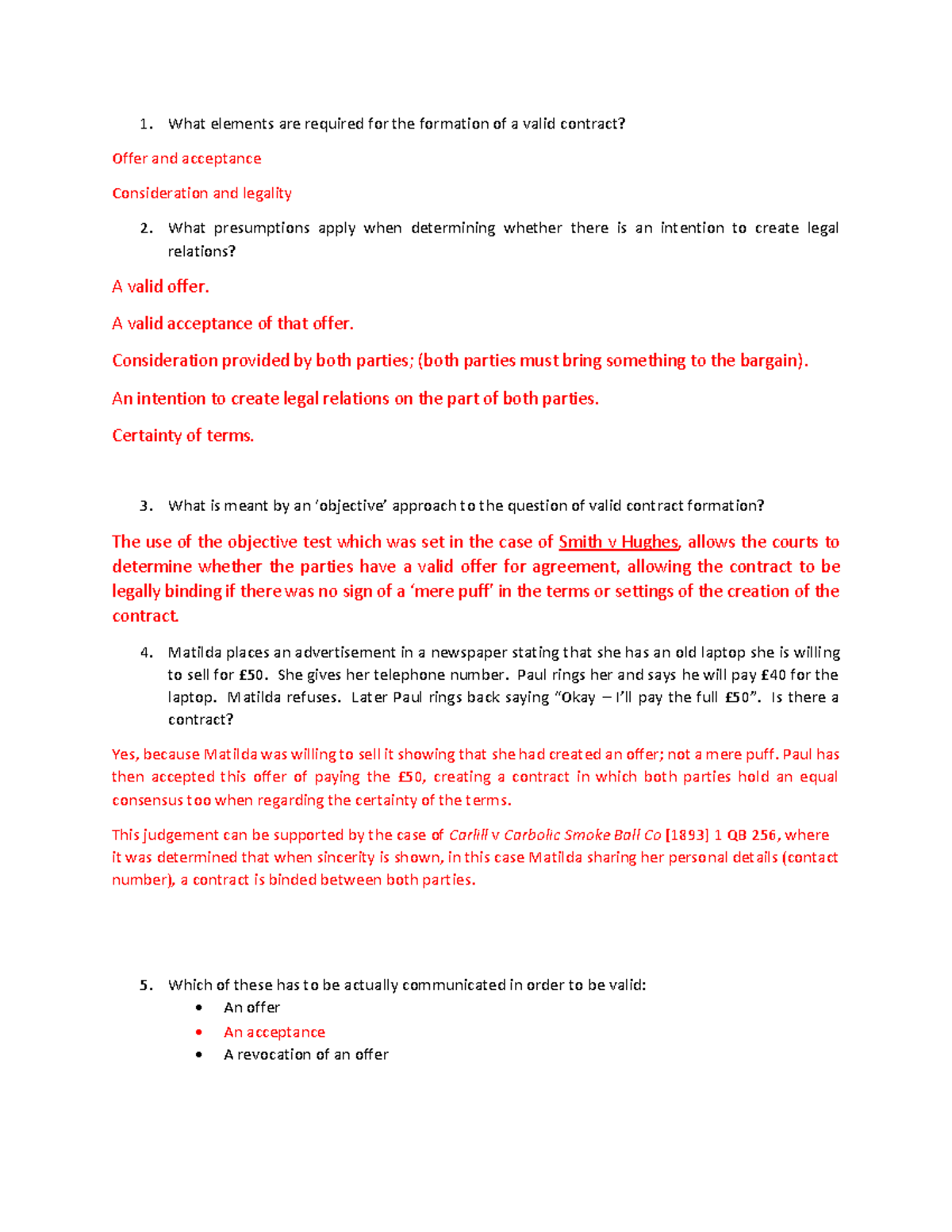 Contract seminar prep - What elements are required for the formation of ...