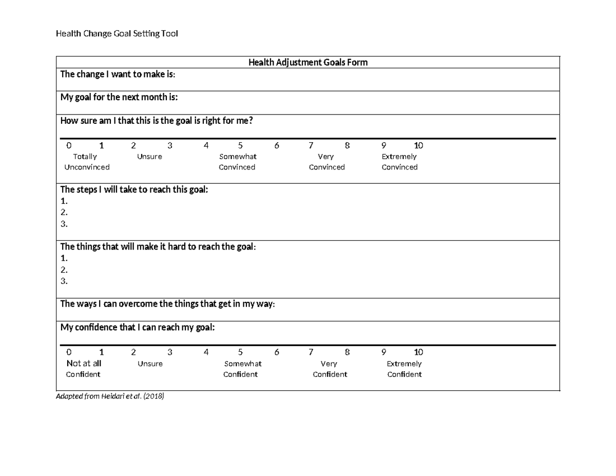 Health Change Goal Setting tool - Health Change Goal Setting Tool ...