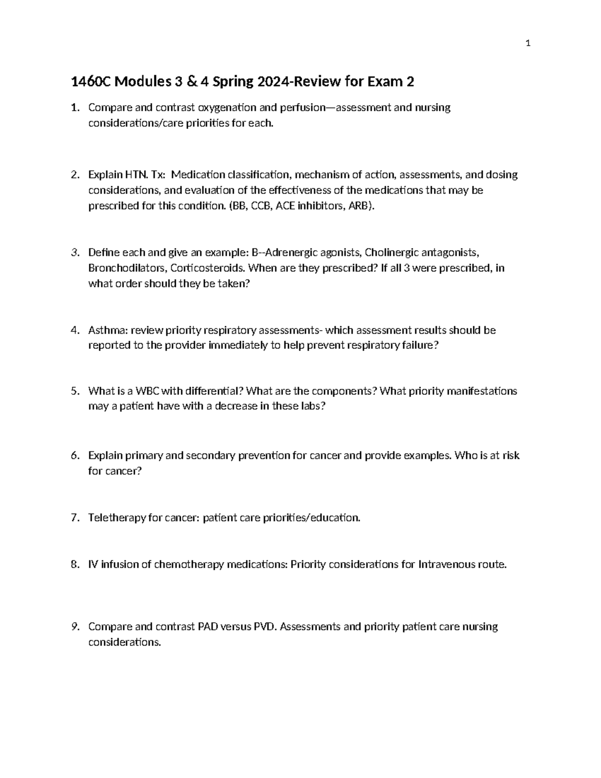1460C Modules 3 & 4 Spring 2024-Review for Exam - 1 1460C Modules 3 & 4 ...