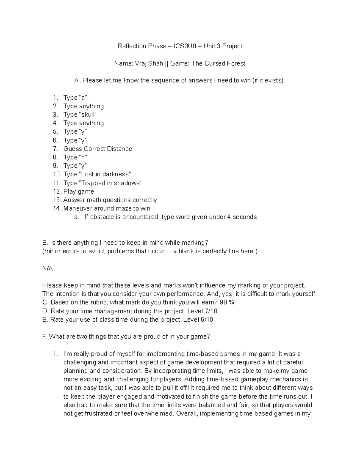 Reflection Phase – ICS3U0 – Unit 3 Project - Reflection Phase – ICS3U0 – Unit 3 Project Name ...